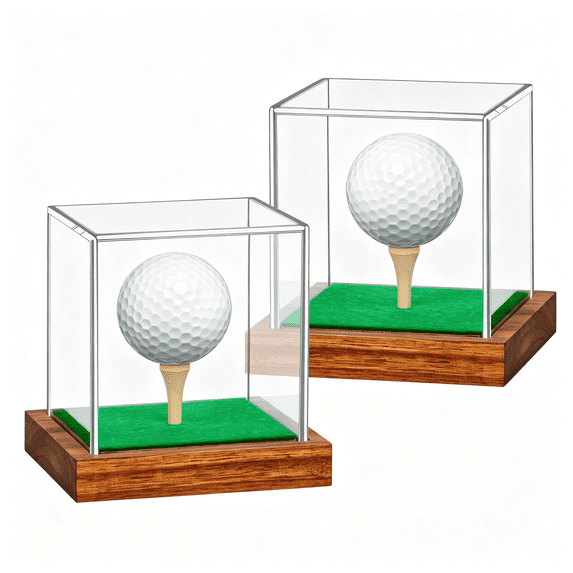 XIBUFE 2 Pack Clear Acrylic Golf Ball Display Case with Wood Base & Tee ...