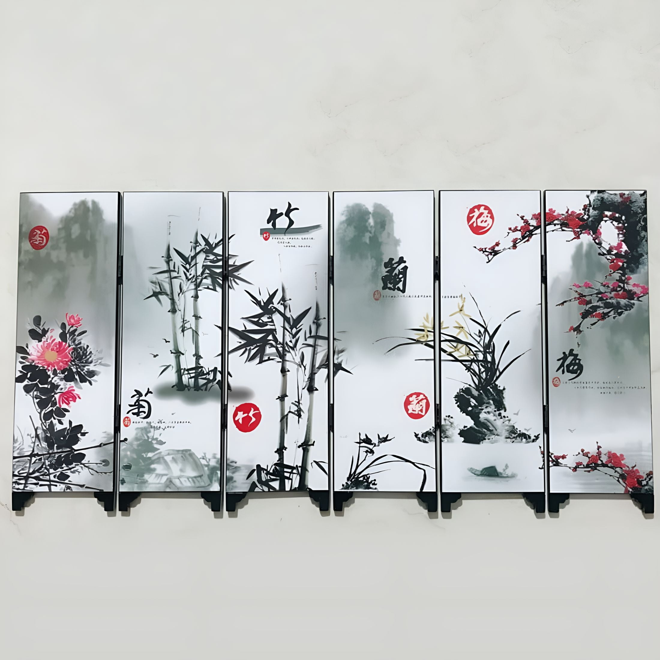 XIBUFE 2026 New 6-Panel Flower Bamboo Screen Room Divider Wood Folding ...