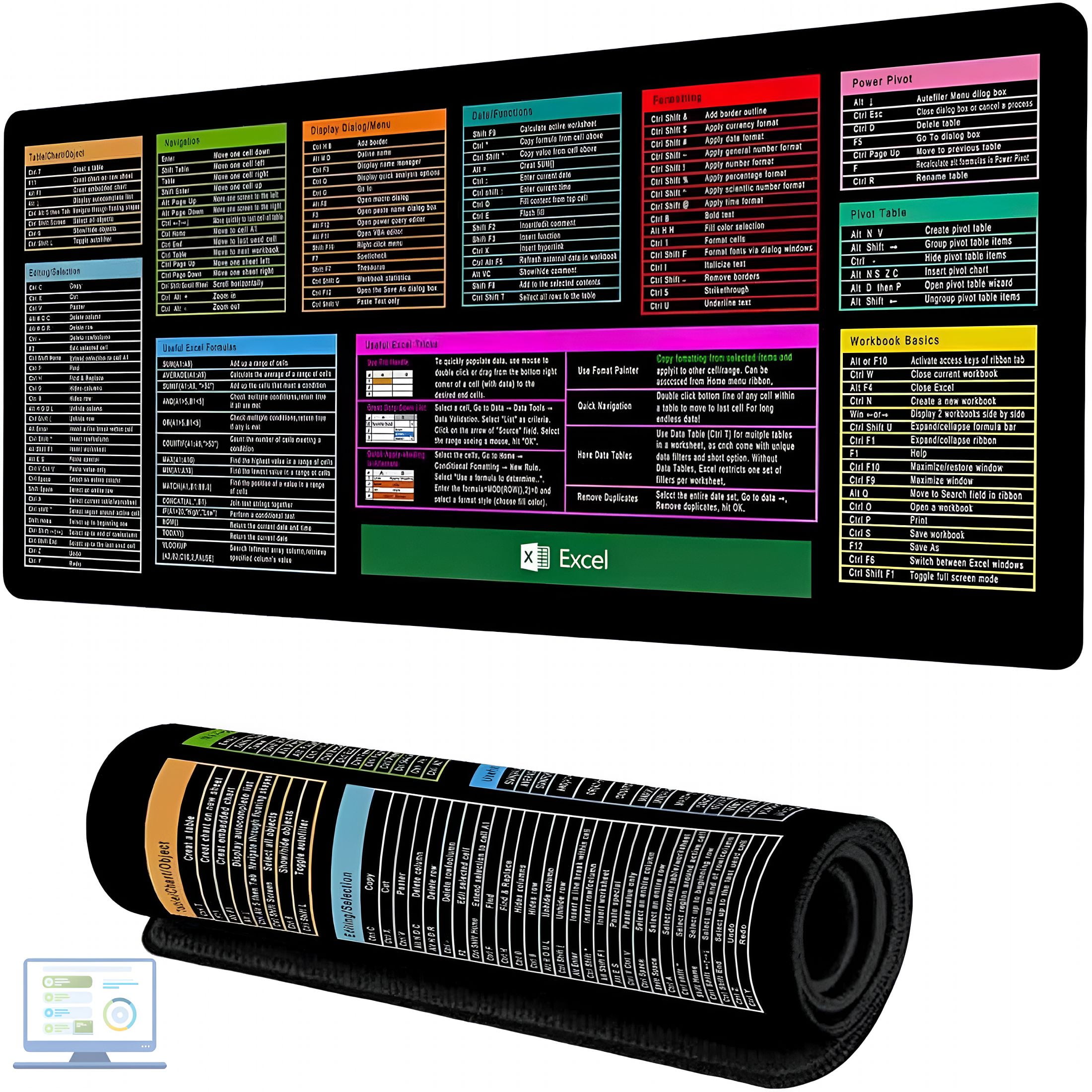 XIBUFE 2026 New Excel Cheat Sheet Desk Mat,Shortcut Keys Mouse Pad (31. ...