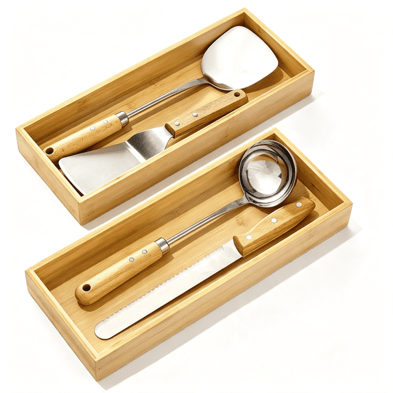 XIBUFE 2Pcs Bamboo Drawer Organizer Boxes,Junk Drawer Storage Trays ...
