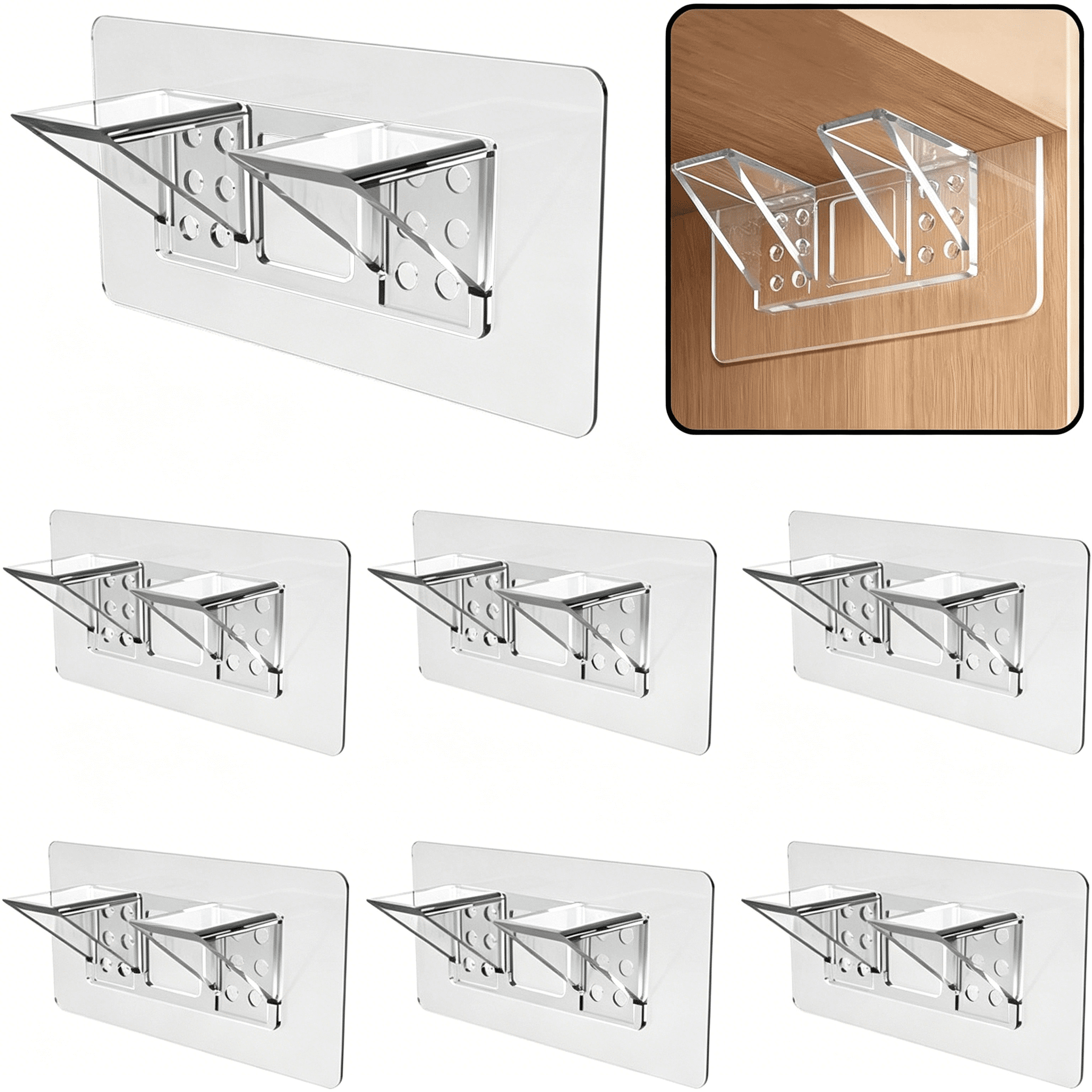 XIBUFE 6-Pack Heavy-Duty Adhesive Shelf Brackets, Large Size Double Row ...