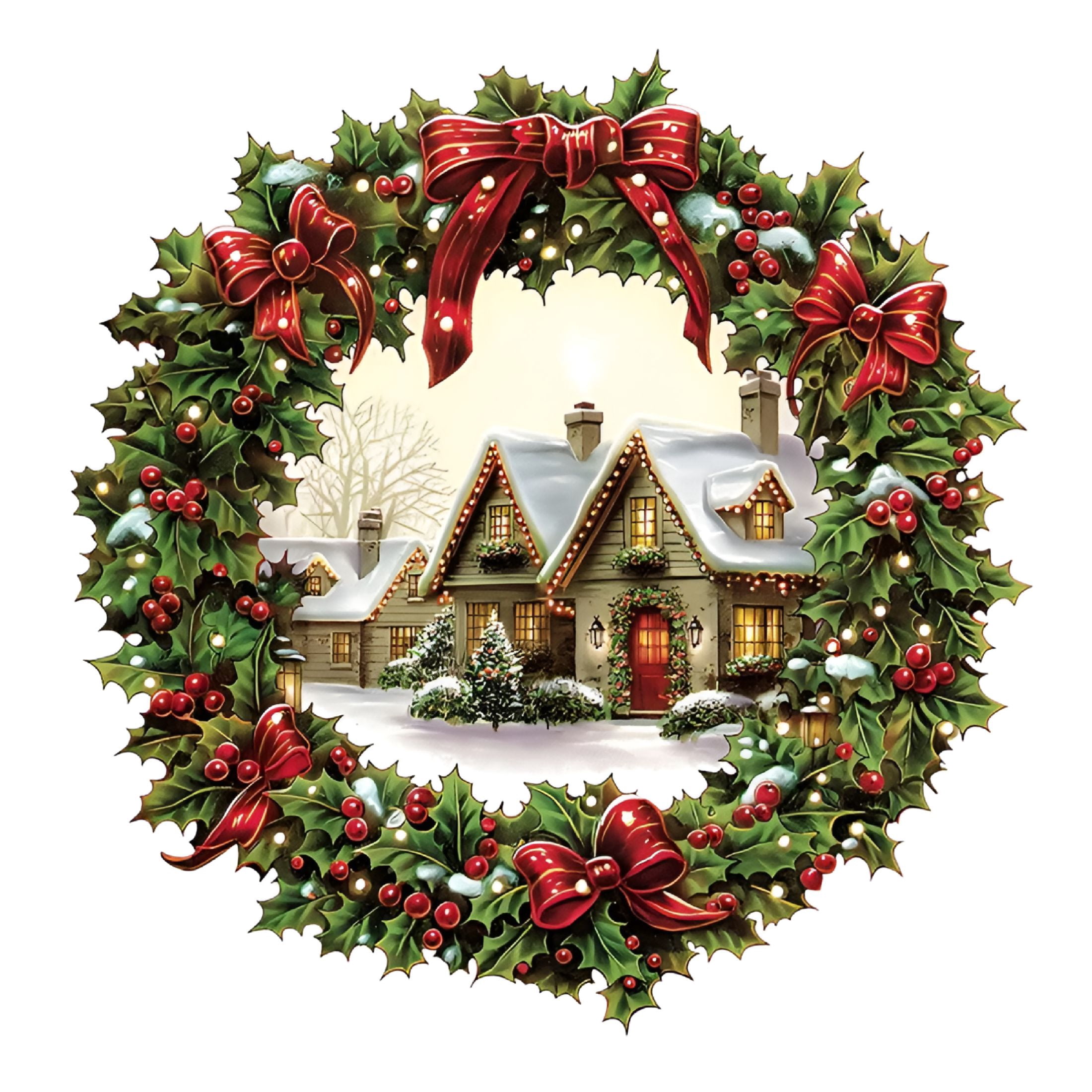 XIBUFE Christmas Garland Wall Decal Window Stickers with Holly Wreath ...