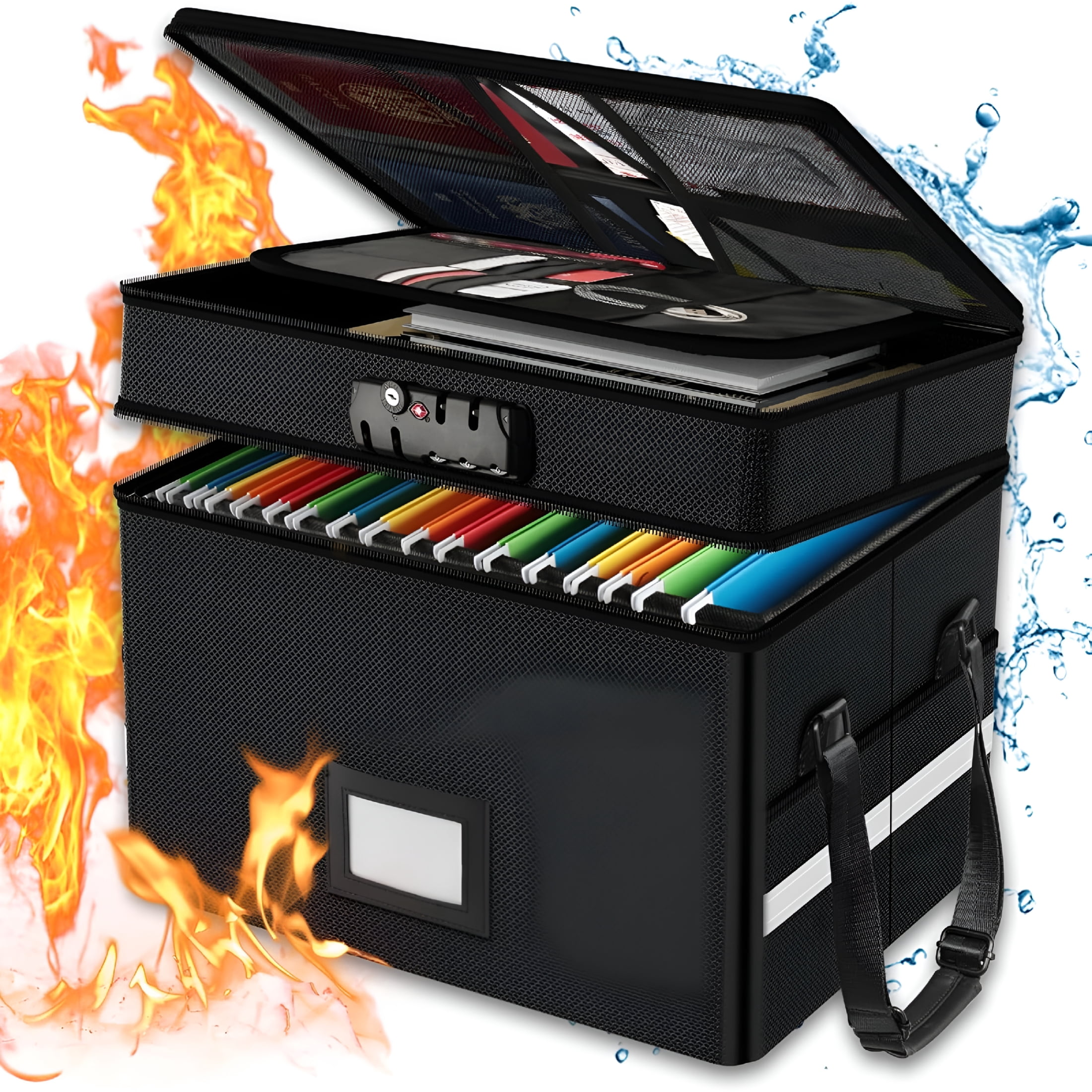 XIBUFE Fireproof Document Box with Lock, 2 Layer Fire Proof File Box ...