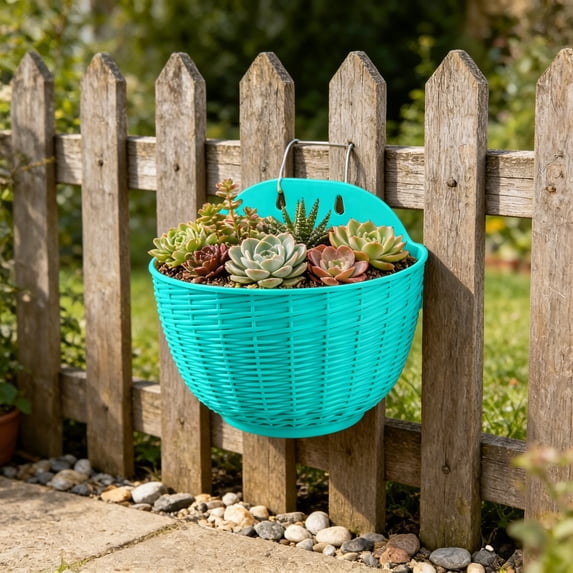 XIBUFE Hanging Planter Pots-Plastic Half Round Rattan Textured European ...