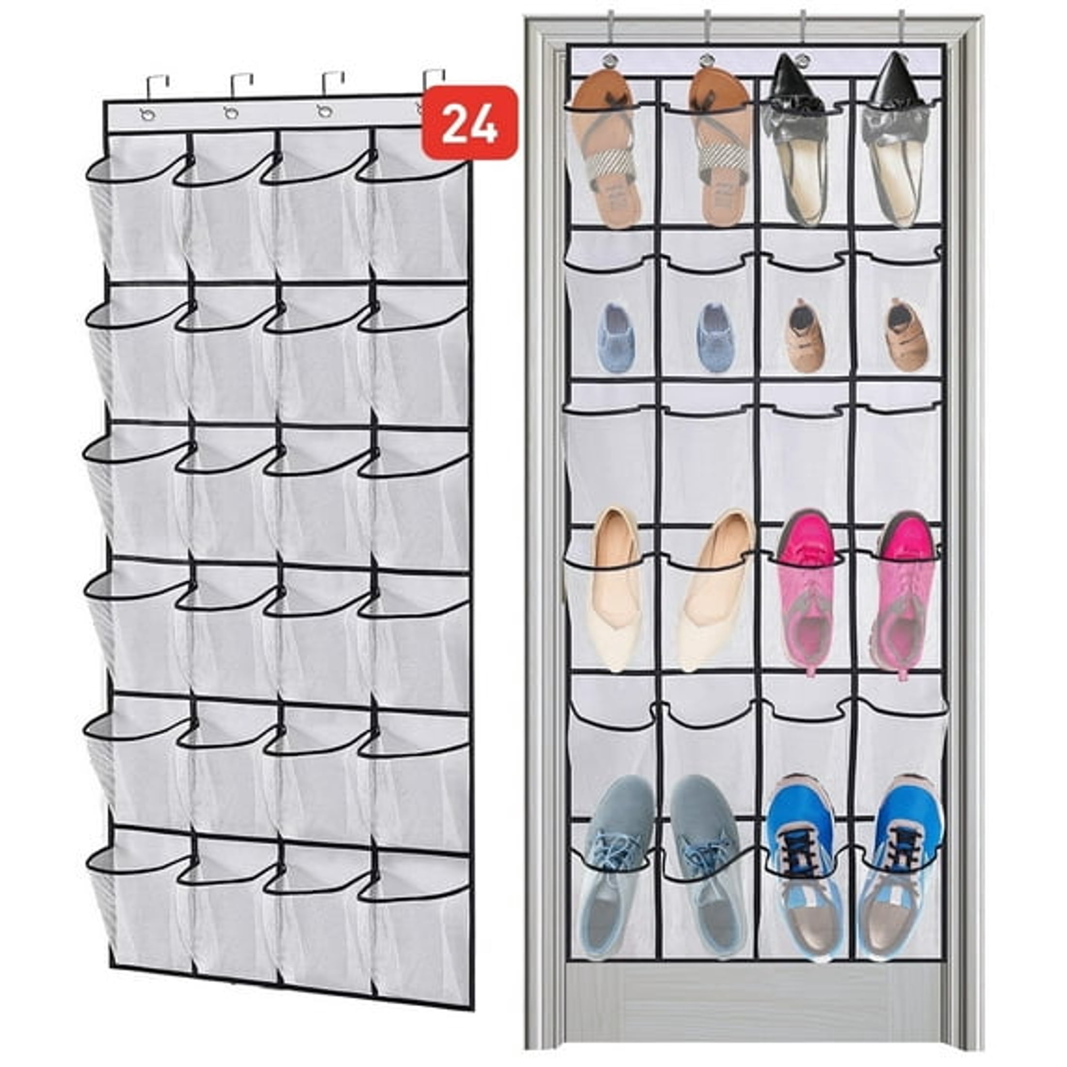 XIBUFE Heavy Duty Over Door Shoe Organizer,24-Pocket Space Saver with ...