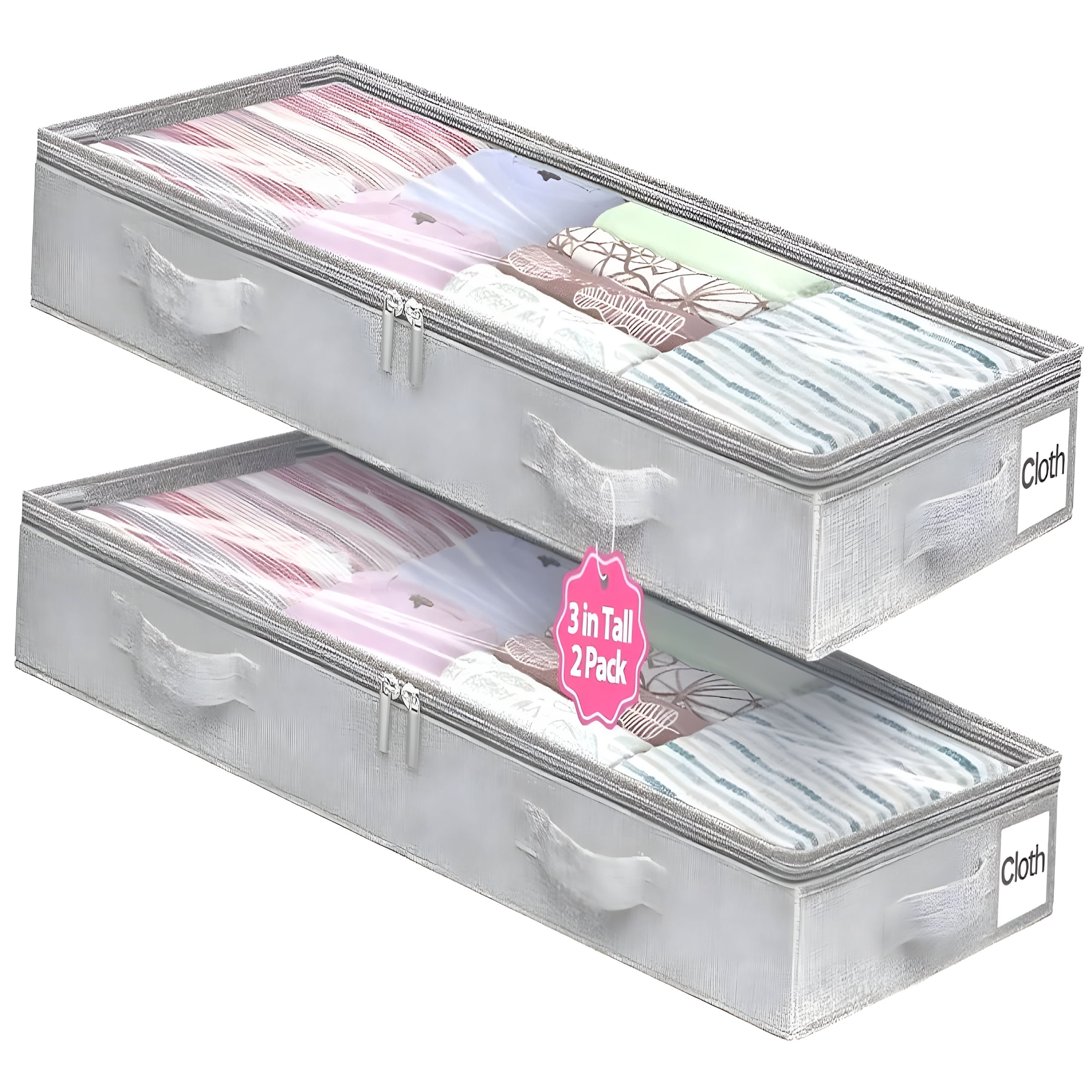 XIBUFE Low Profile under Bed Storage, 3 Inches High Underbed Storage ...