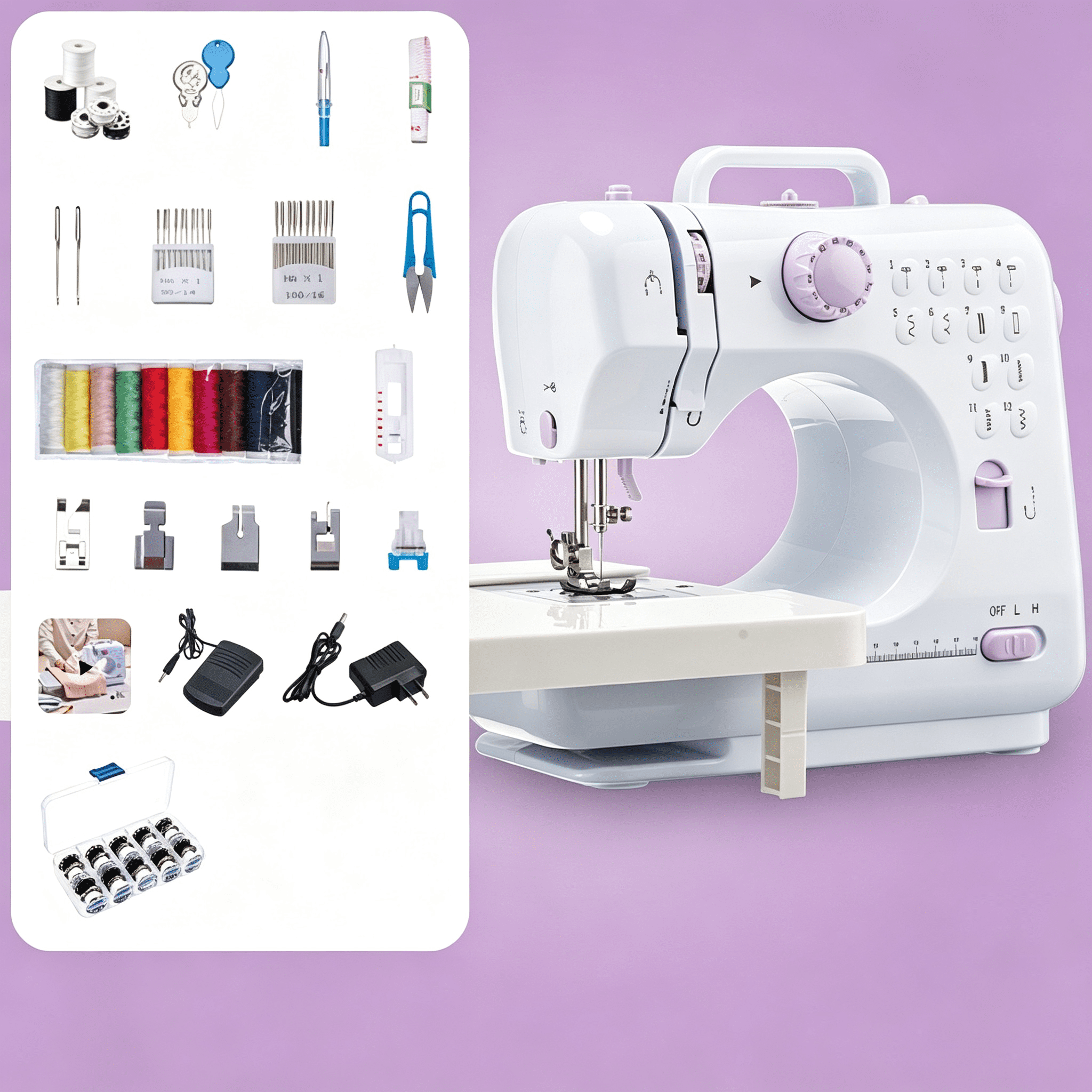 XIBUFE Sewing Machine, Basic Sewing Machine with Foot Pedal, Stitching ...
