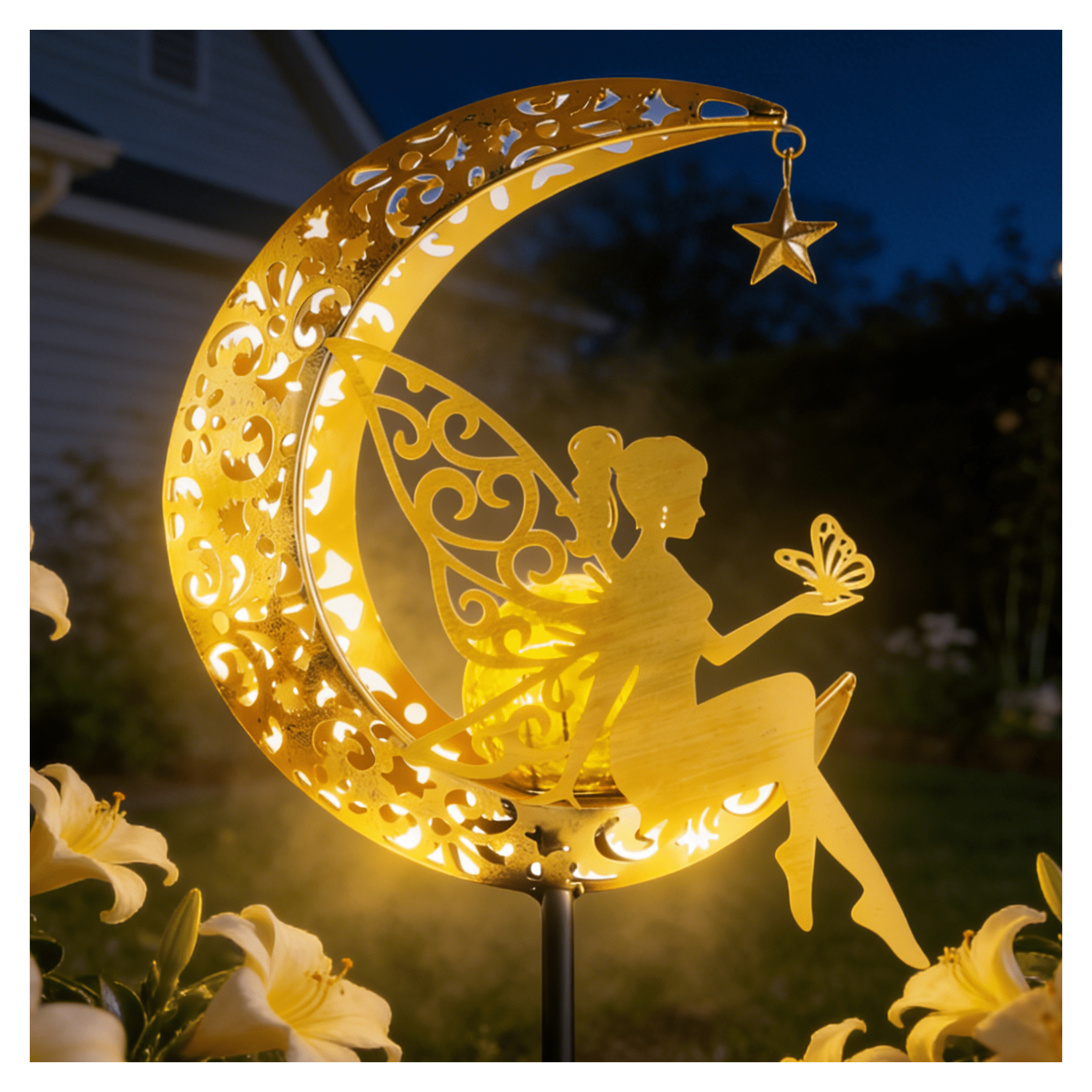 XIBUFE Solar Garden Statues, Outdoor Statues with Warm LED Light, Solar ...