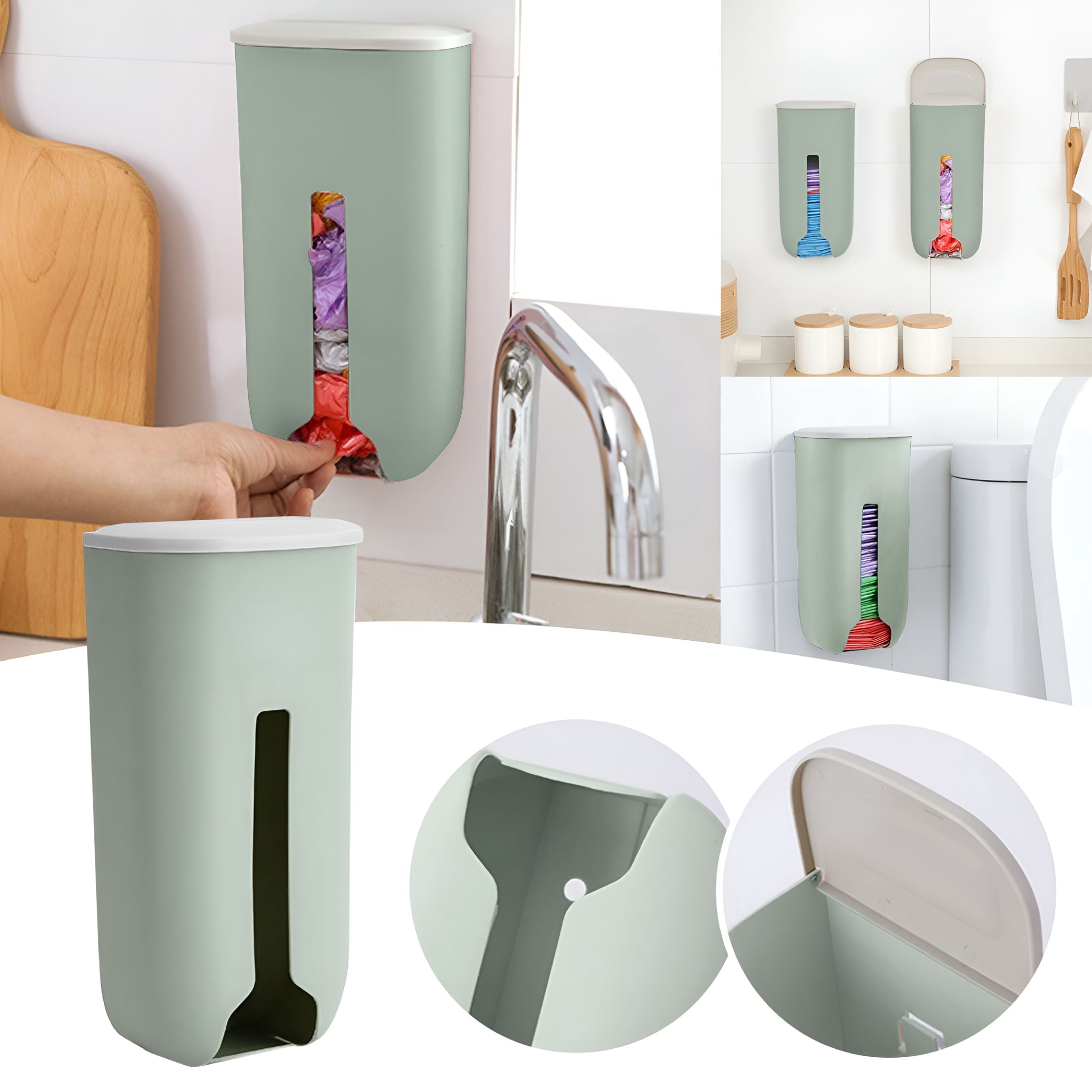 XIBUFE Wall Mounted Trash Bag Dispenser Organizer - Plastic Box Wall ...