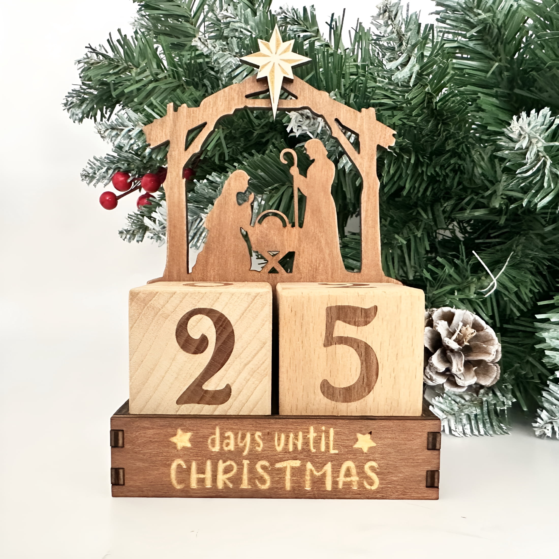 XIBUFE Wooden Nativity Christmas Advent Calendars, Wooden Nativity ...