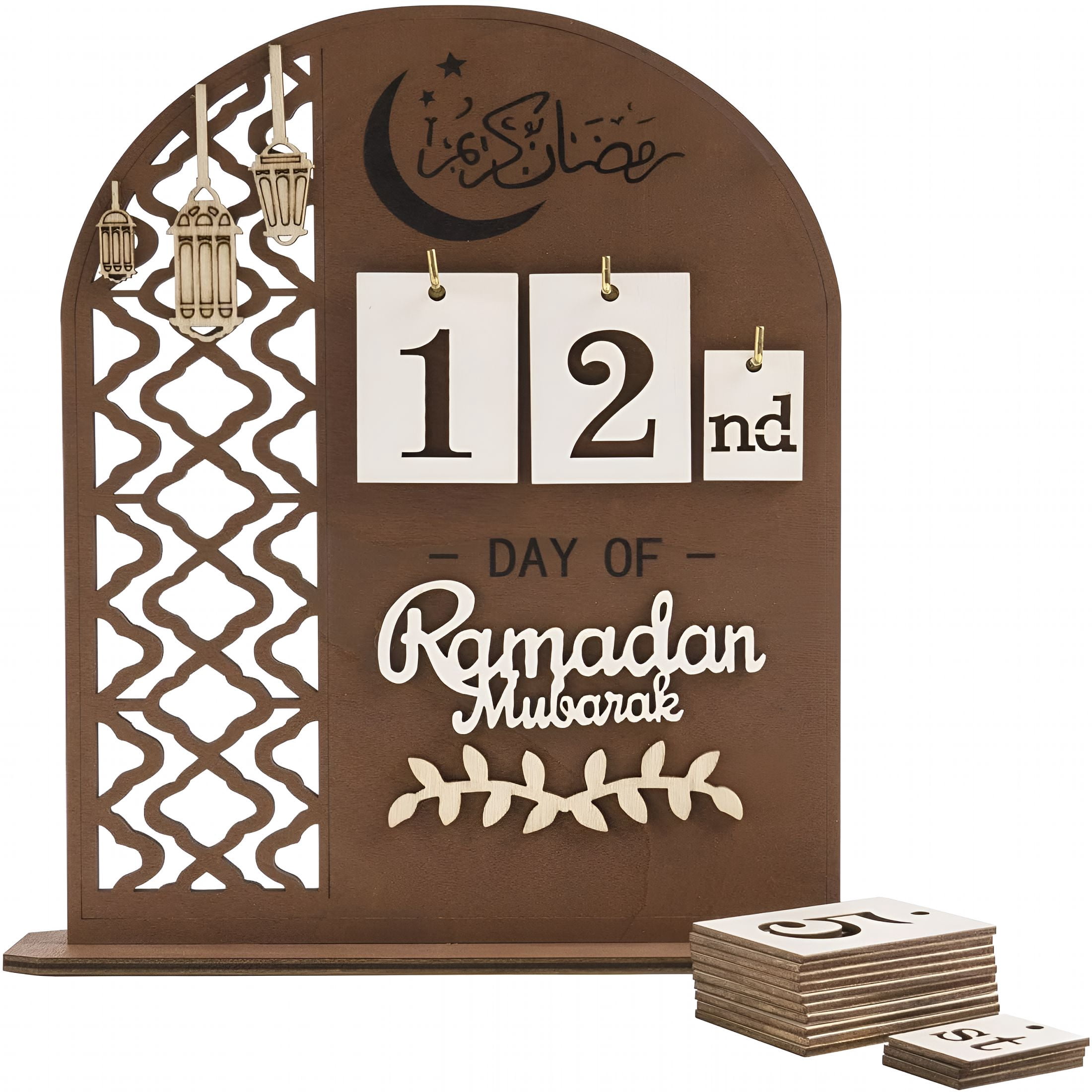 XIBUFE Wooden Ramadan Countdown Calendar,Wood Eid Mubarak 30 Day Advent ...