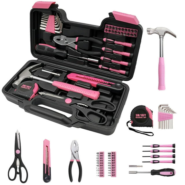XICAI 39-Piece All Purpose Household Pink Tool Kit, Hand Tool Set ...