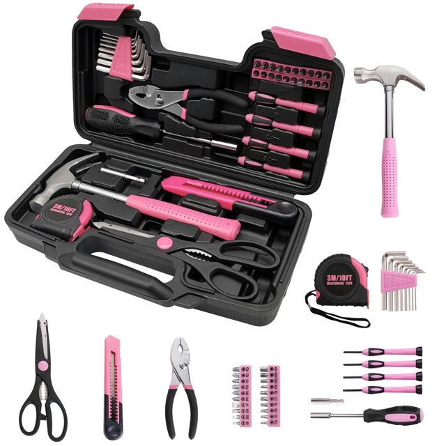 BAKIBO 39-Piece All Purpose Household Pink Tool Kit, Hand Tool Set ...