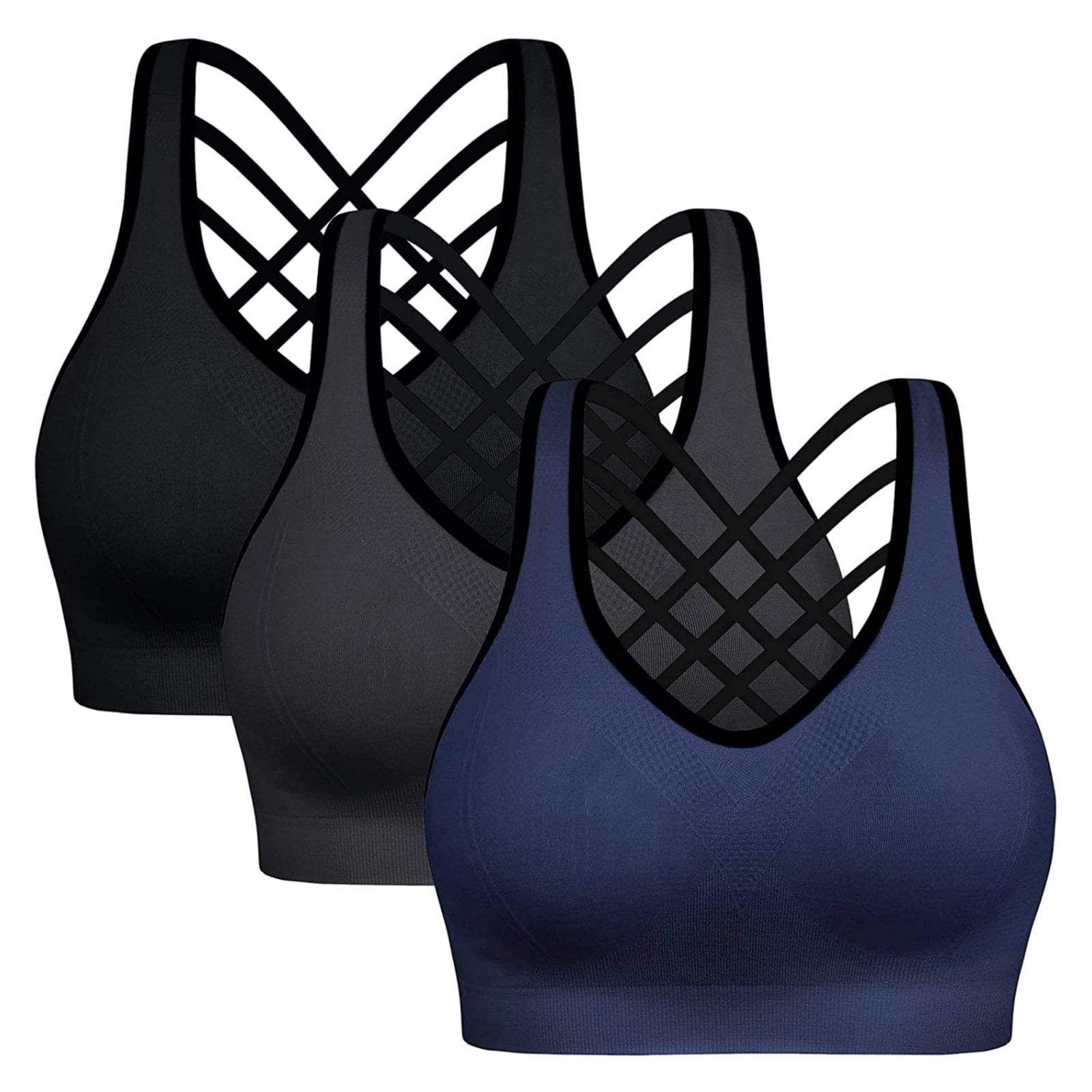 BAKIBO 3Pcs Women's Sports Bras, High Impact Strappy Sports Bra ...