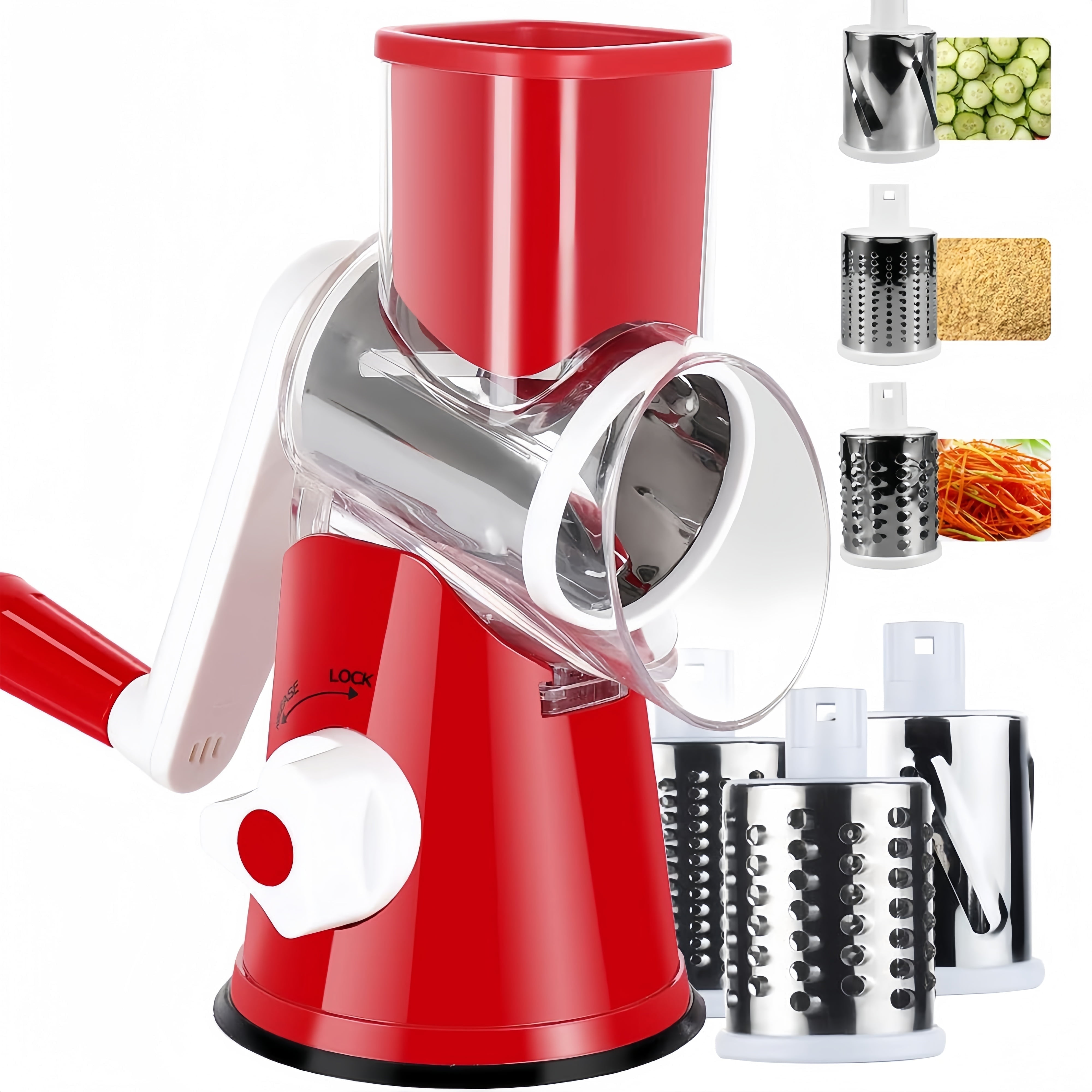 BAKIBO Rotary Cheese Grater, 3 in 1 Cheese Shredder Grater Rotary with ...