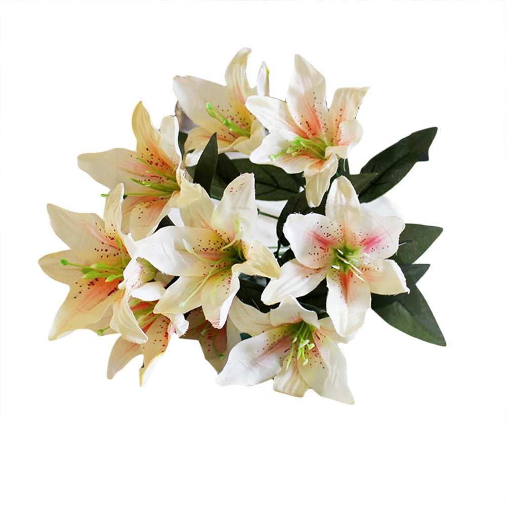 XIEULQP 10-Stem Silk Artificial Lily Bouquet - Realistic Bridal Floral ...