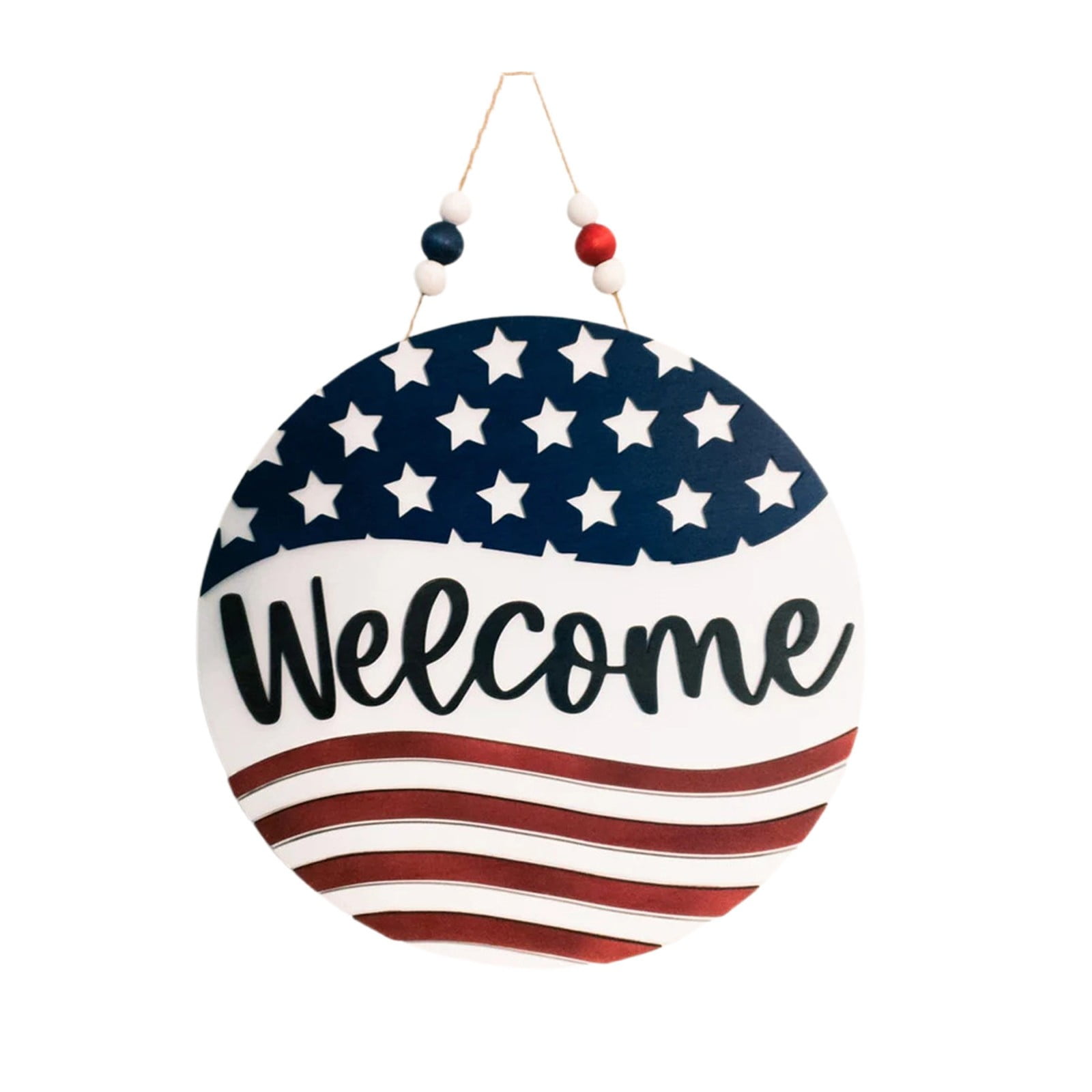 XIEULQP 12 Inch Round Patriotic Wooden American Flag Wall Hanging Decor ...