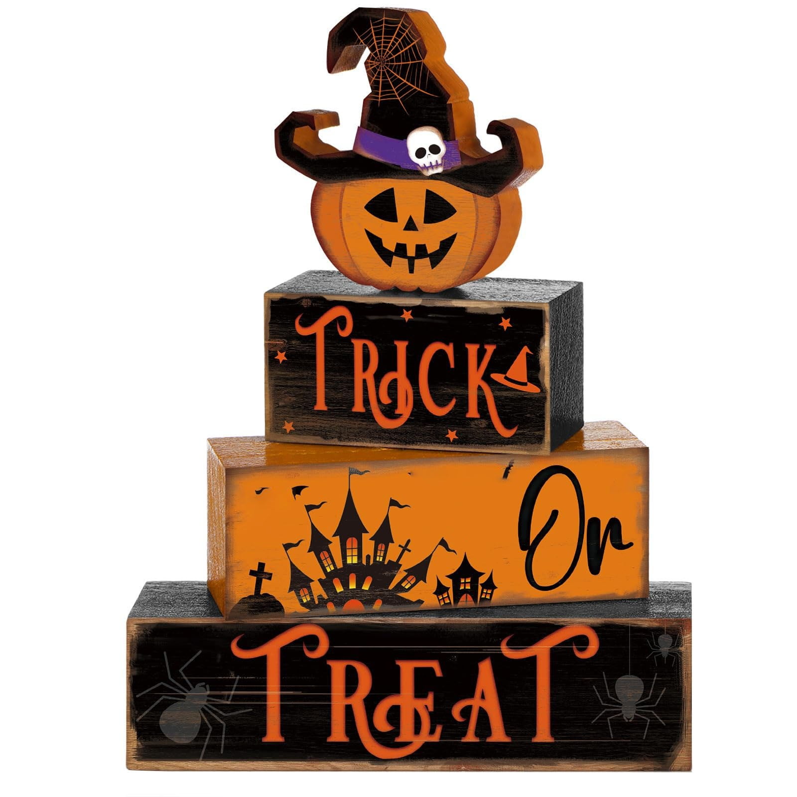 XIEULQP 4 Pcs Halloween Table Decor Pumpkin Wooden Sign Halloween ...