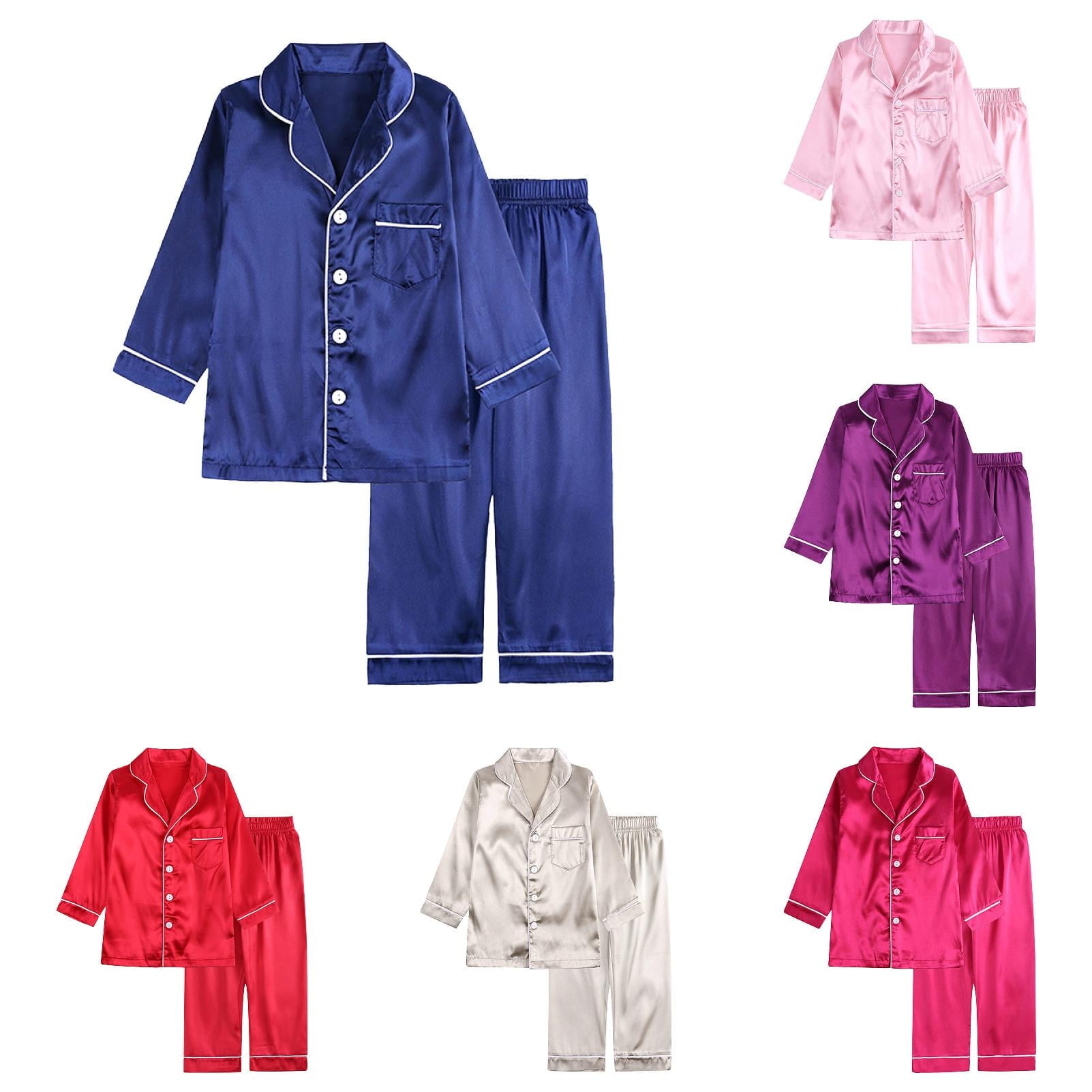 XIEULQP 6 Packs Kids Satin Pajama Set Little Big Girls Pajamas Set ...