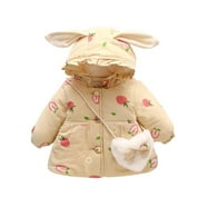 TAIAOJING Baby Girls' Hooded Jacket, Cartoon Rabbit, Winter Warm Windbreaker Coat with Bag, 6-12 ...