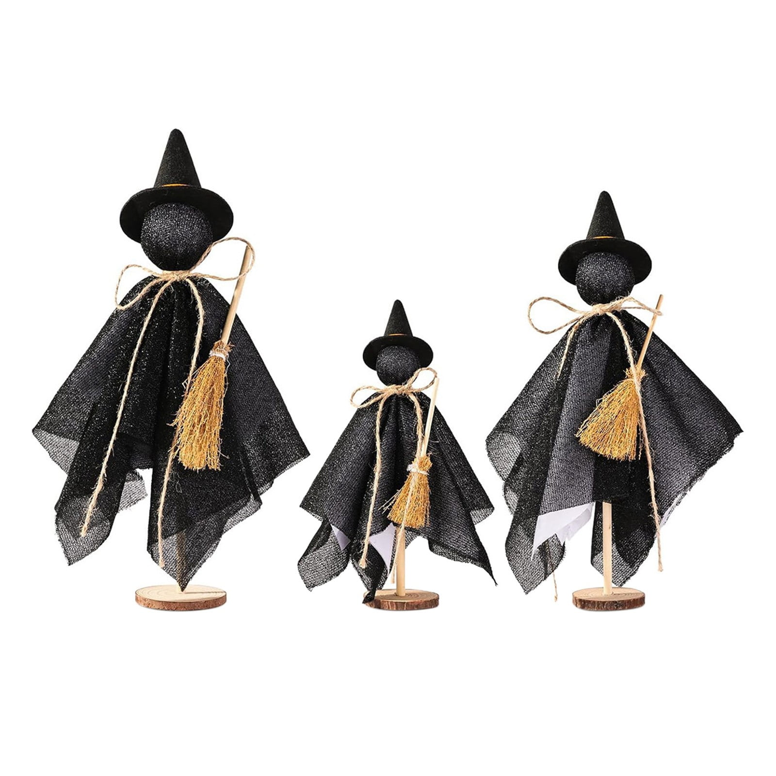 XIEULQP Rustic Wooden Witch Desk Decor Set - 3 Black Hat Figurines for ...