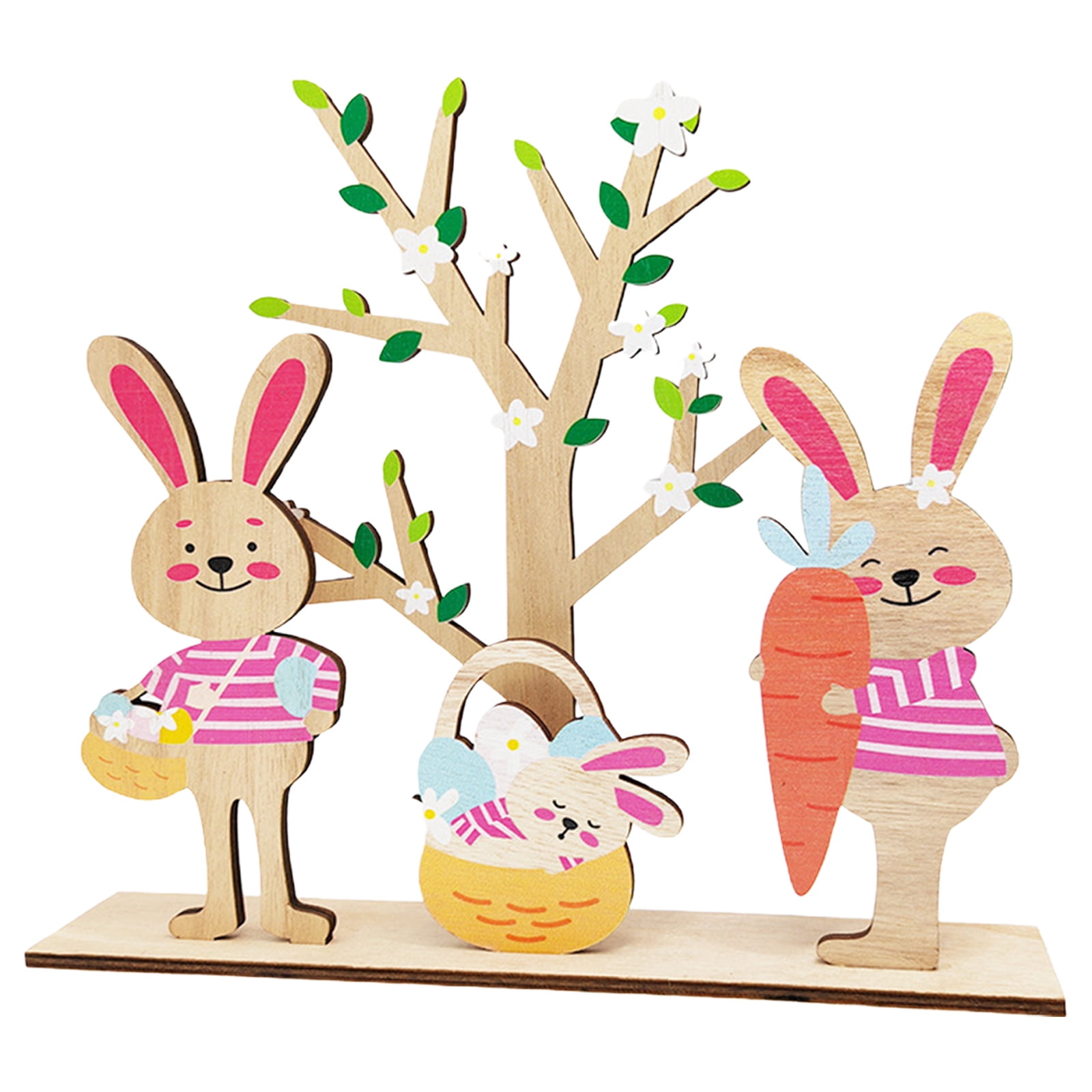 XIEULQP Wood Rabbit Decorations Sign Easter Stand Up Bunny Tiered Tray ...