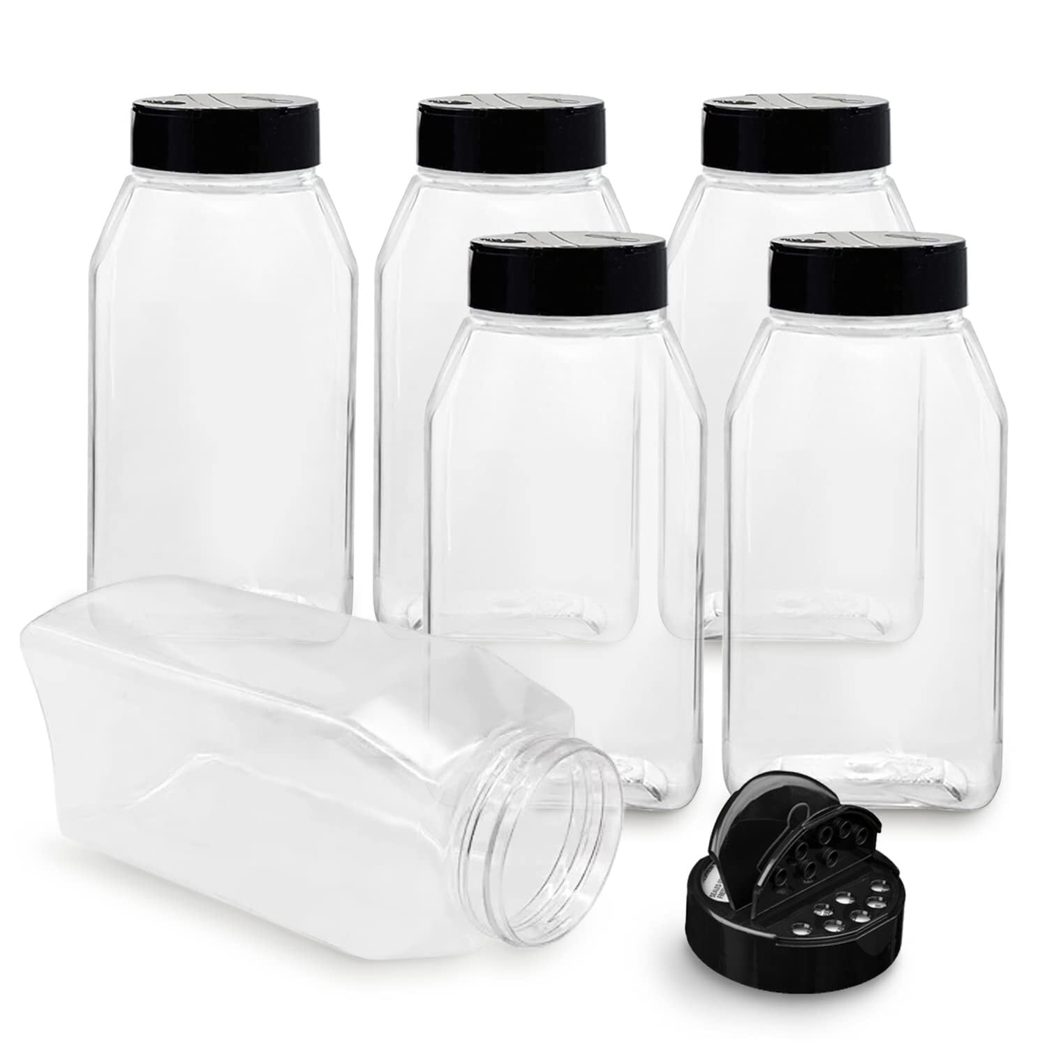 XIEZHID 6-Pack 32 oz, with Black Lid, Plastic Spice Bottle, Great for ...