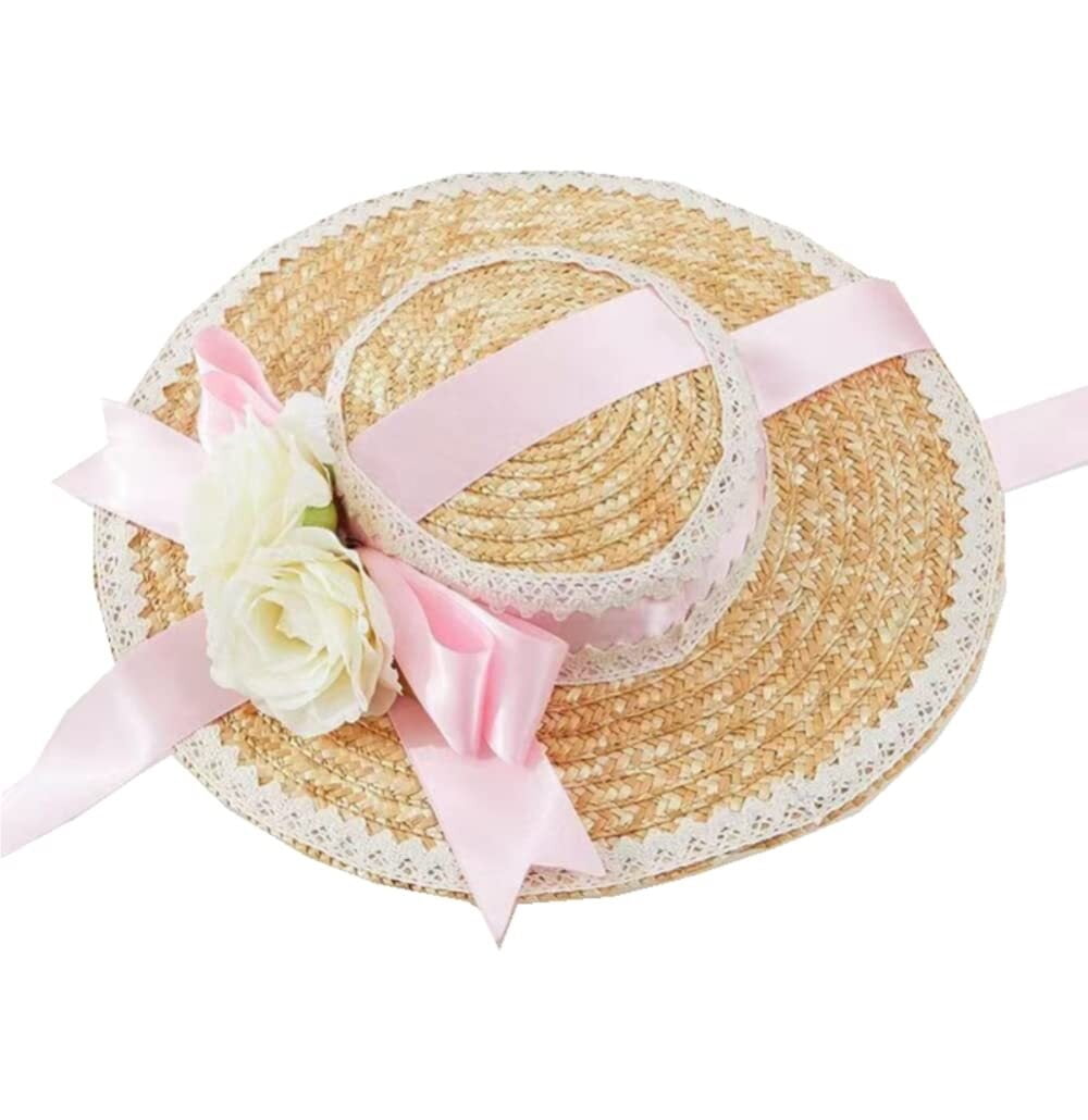 XIEZHID Sun Hats Victorian Straw Hat for Womens Girls Lolita Tea Party Flowers Flat Bonnet Hat ...
