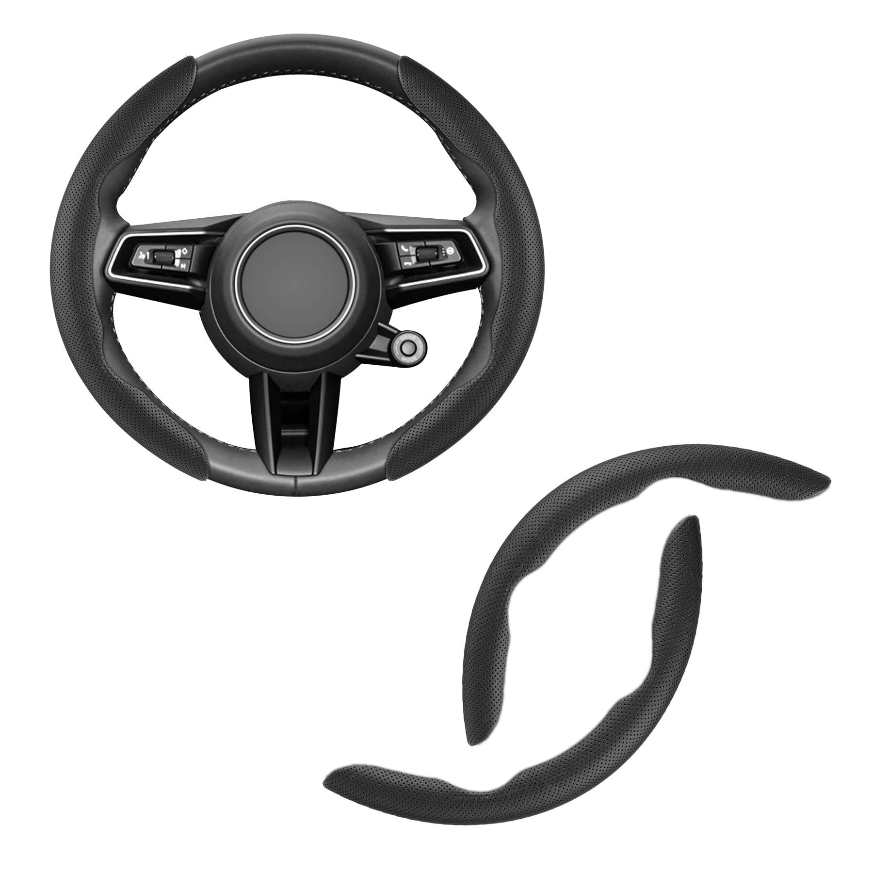 XIEzd Car Leather Steering Wheel Cover, 2PCS Segmented Steering Wheel ...