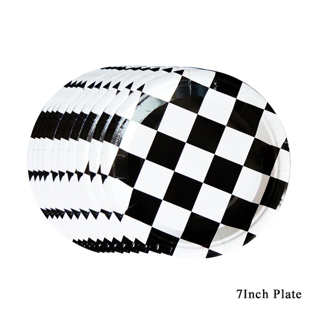XIEzd Paper Plates 7''and 9" Black and White Disposable Plates Racing ...