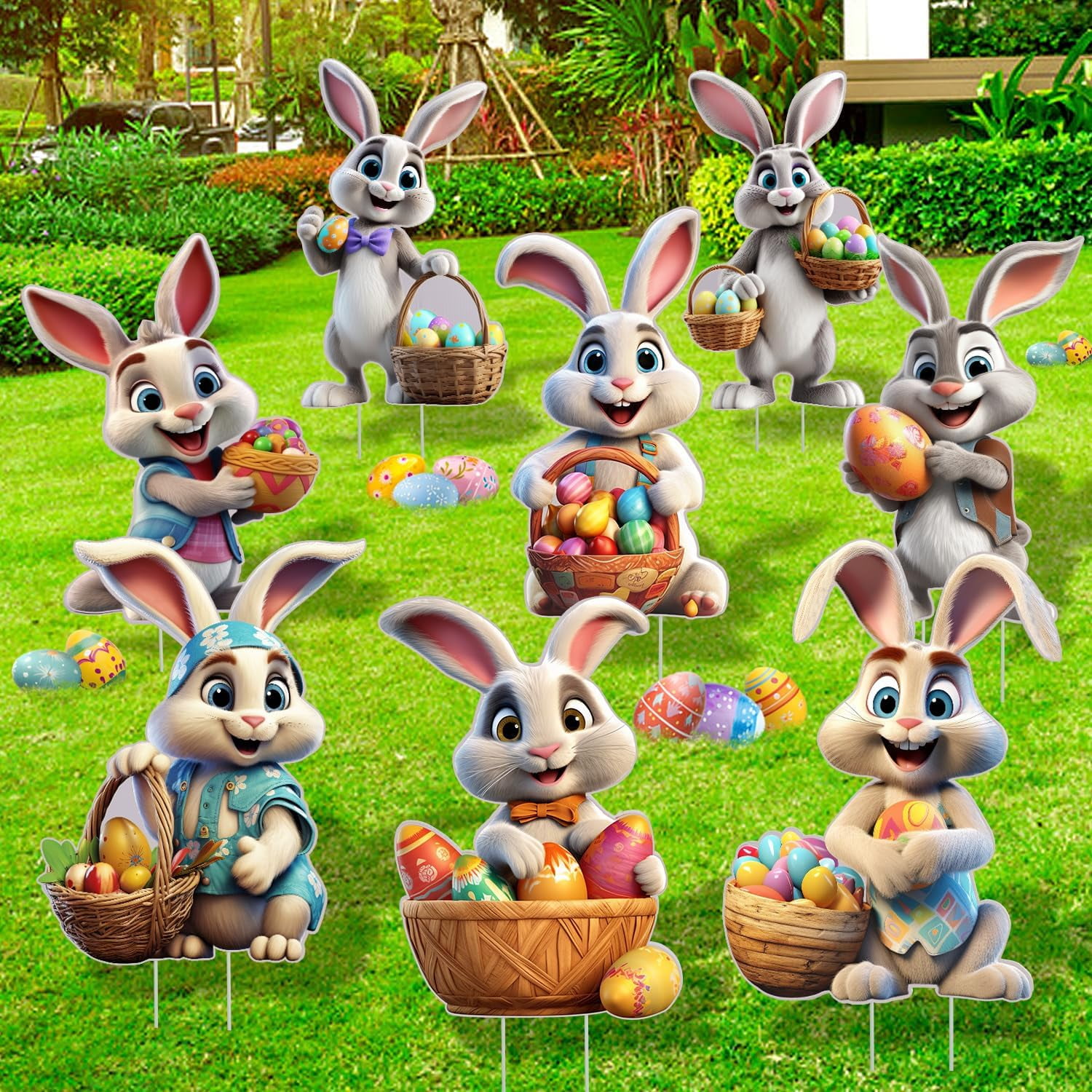 XIFAN 8 Pcs Easter Bunny Yard Decorations Outdoor, Bunnies Yard Signs ...