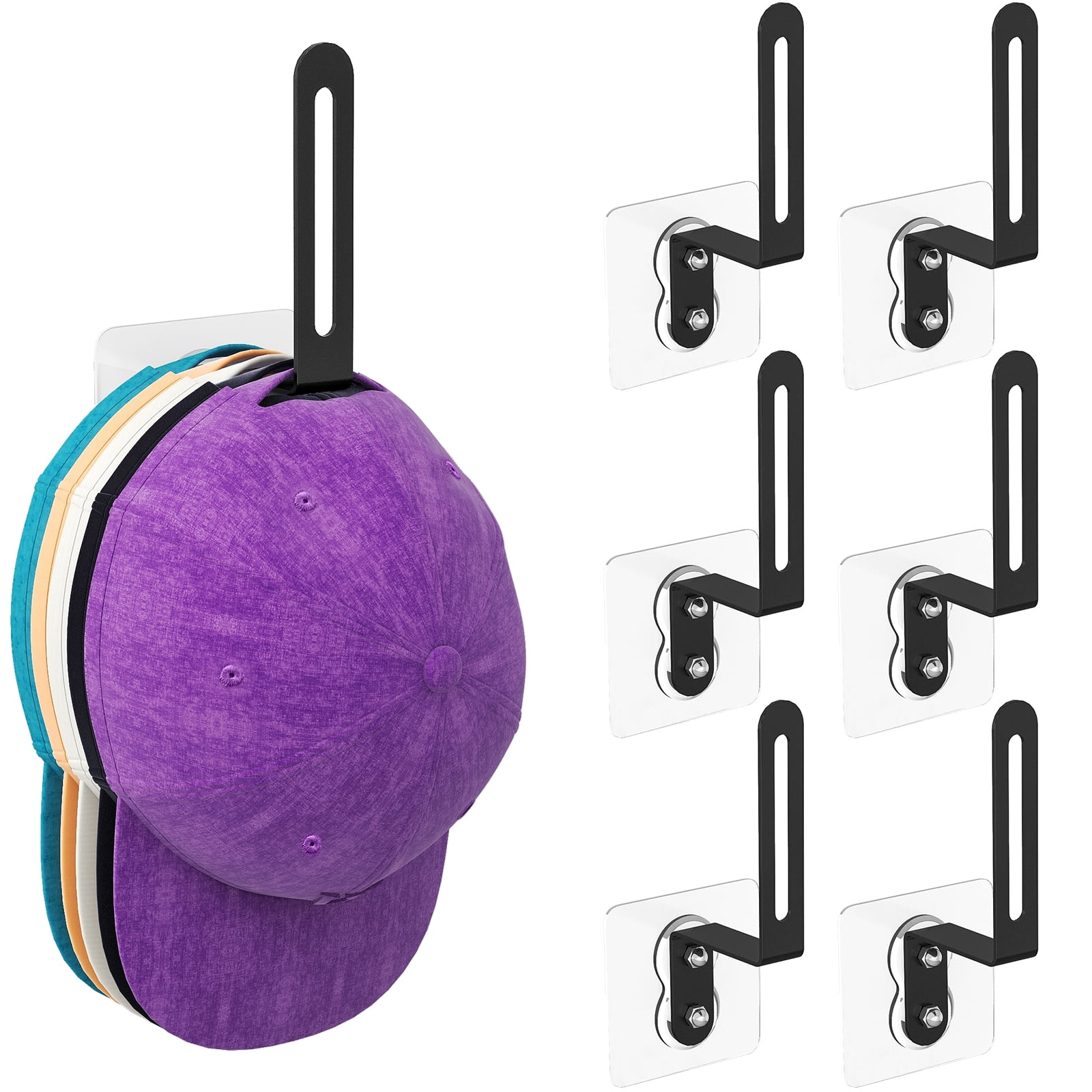 XIGOO 6-Pack Hat Racks, Wall Mounted Adhesive Hat Hooks, Space-Saving ...