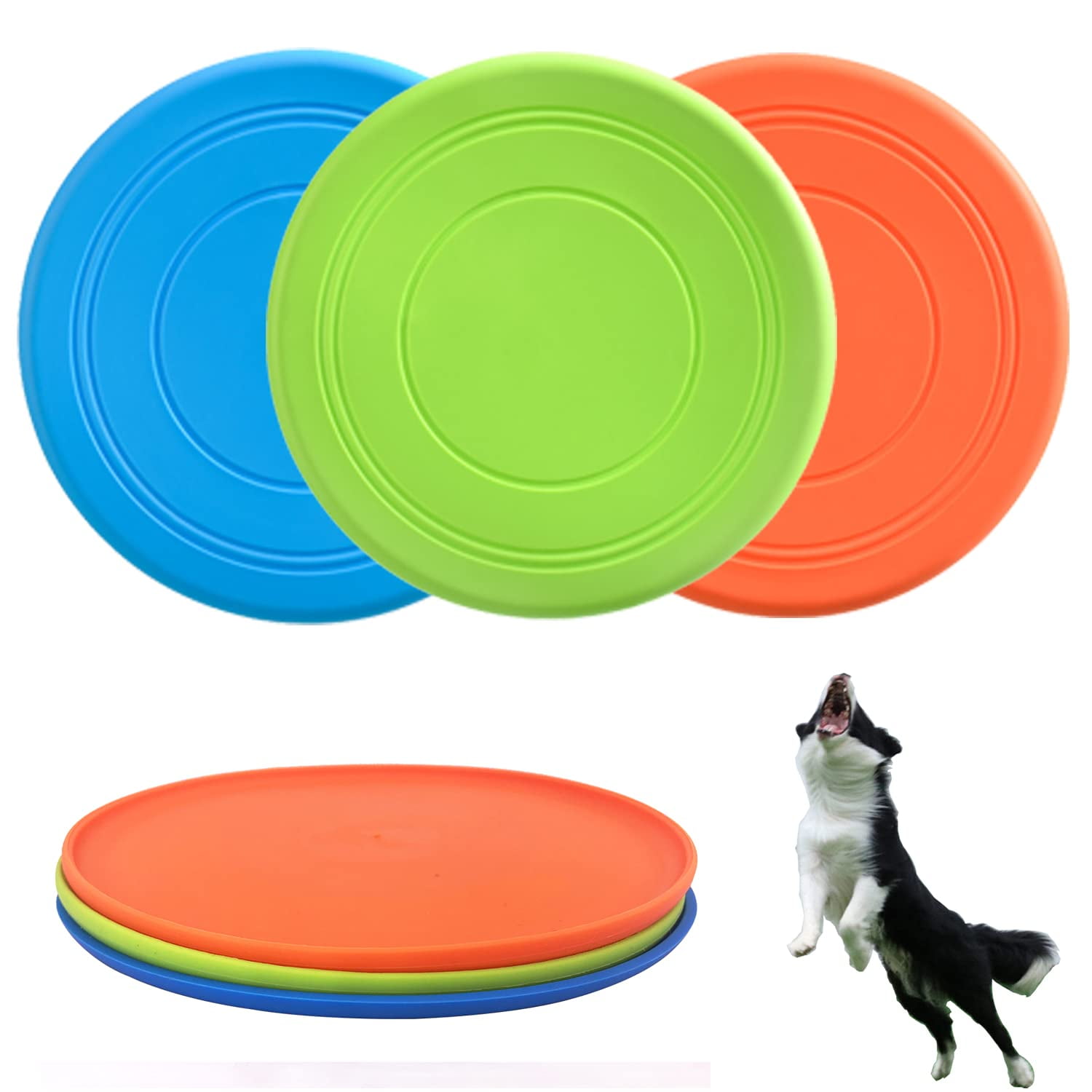 XIGOU Flying Disc, 3 Pack Flyer AIS1 Toy for Small Large Dogs - Soft Rubber Interactive ...