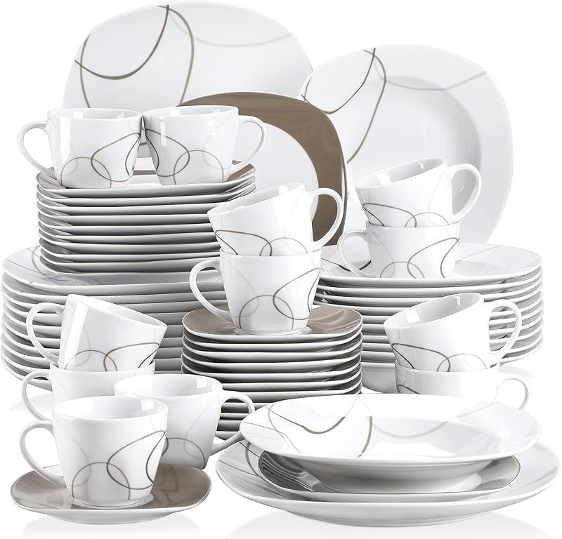 XIGSM 30-Piece Ceramic Dinnerware Set Service for 6 Ivory White ...