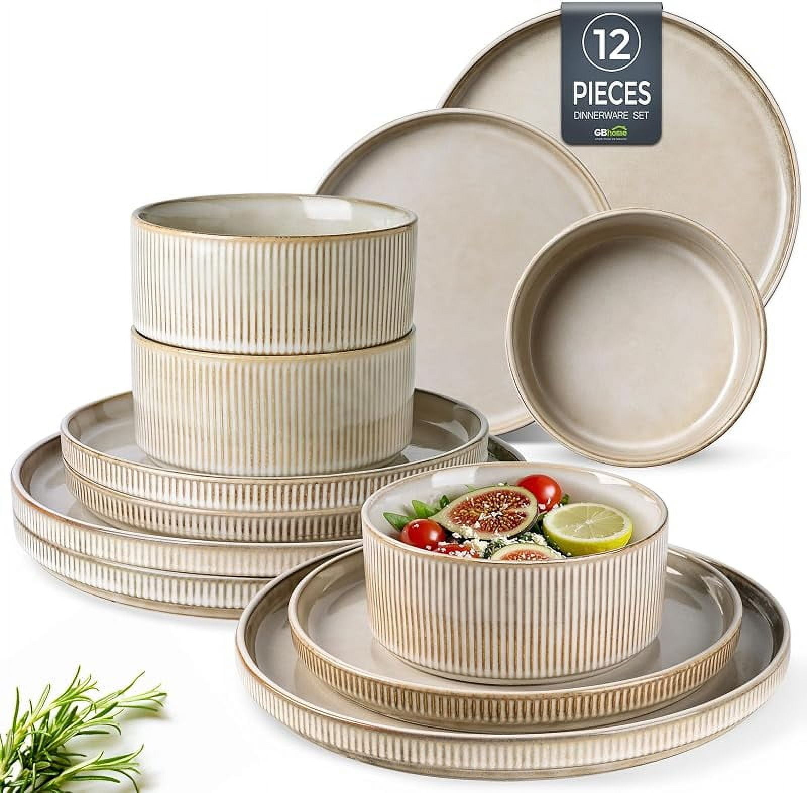 XIGSM Stoneware Dinnerware Sets for 6,Round Reactive Glaze Ceramic ...