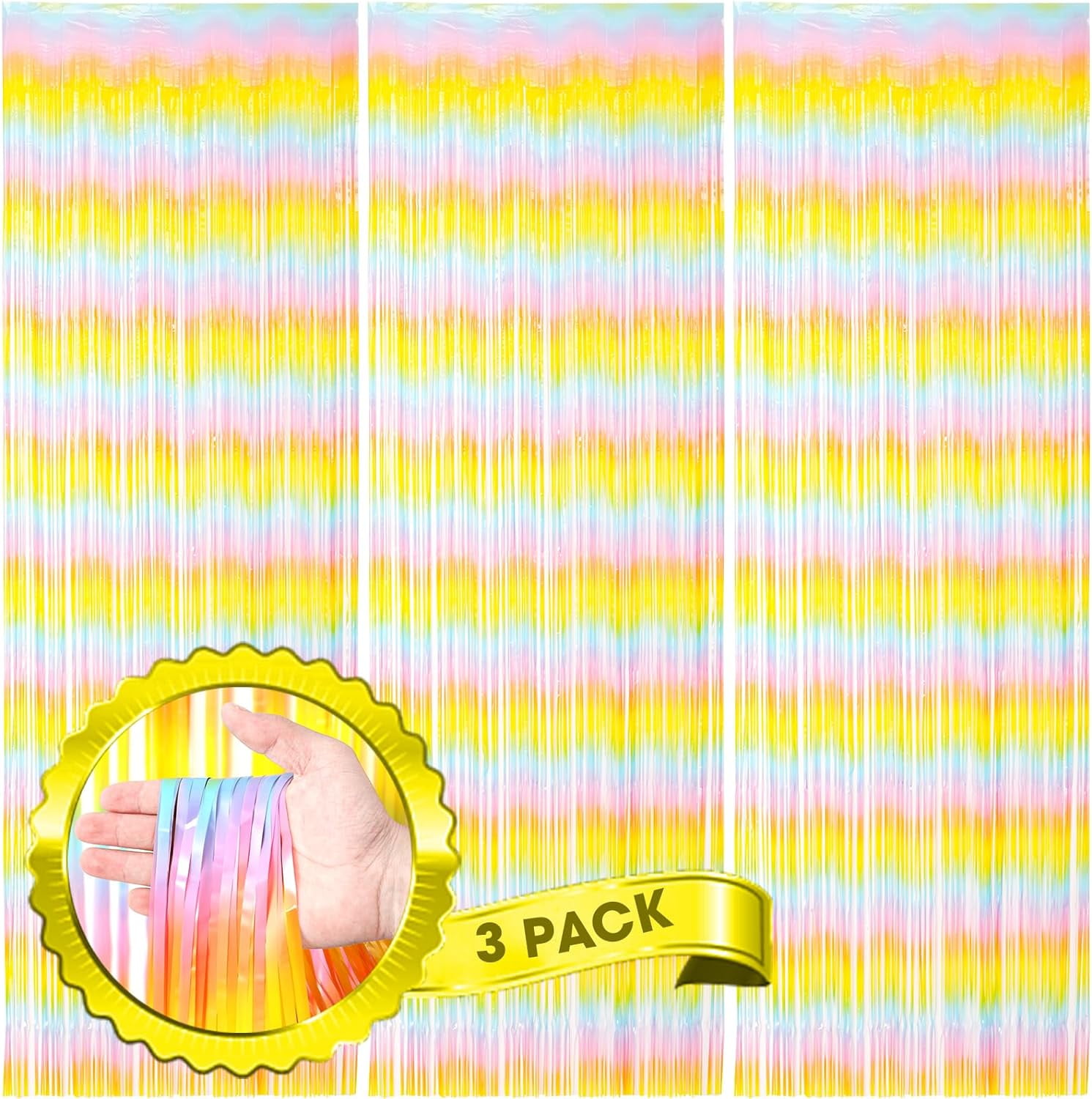 XIHAMA 3 Pack 3.3x8.2 Feet Gold Foil Fringe Backdrop Curtains, Tinsel ...