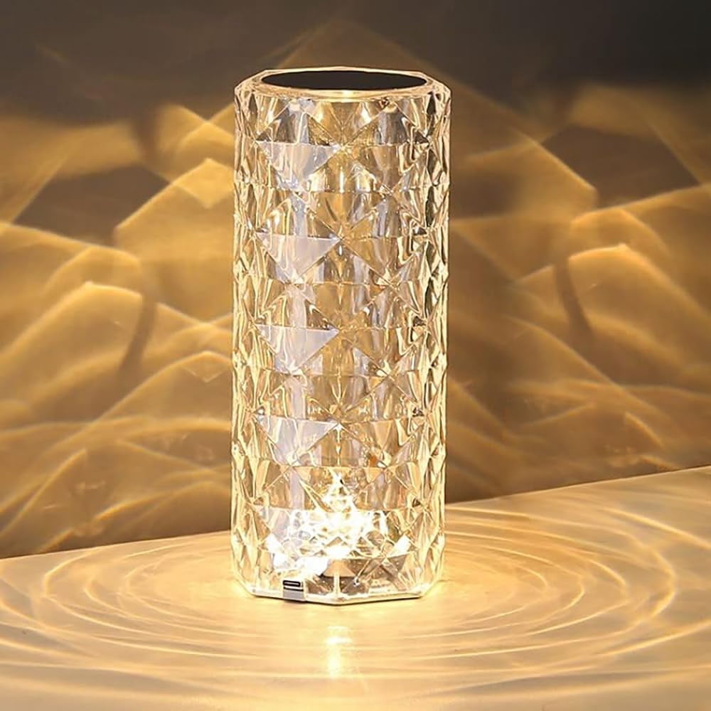 XIHAMA Portable Crystal Table Lamp,3 Color Touch Control Rechargeable ...