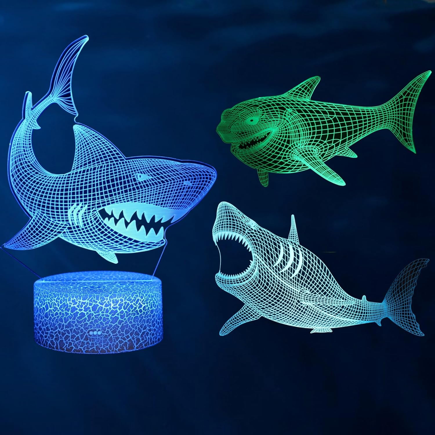 XIHAMA Sharks Night Light for Kids Boy Girl Bedroom, 3D Illusion Lamp 3 ...