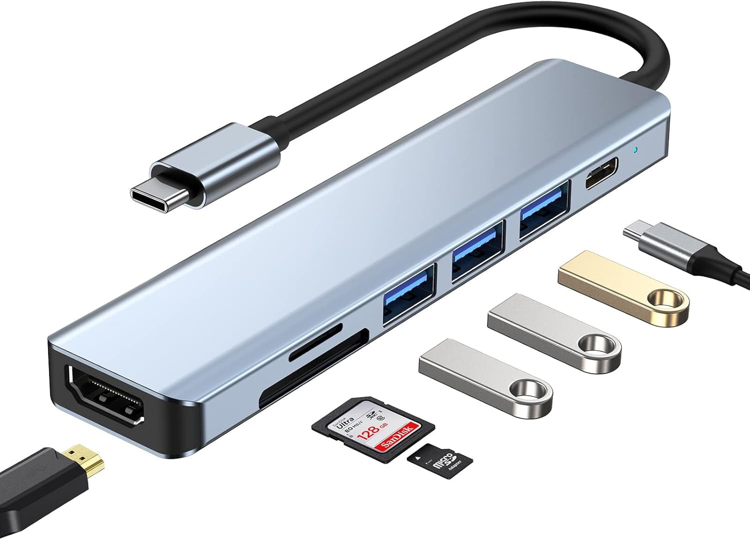 XIHAMA USB Hub OTG Type C 7 in 1 Hub 4K HDMI USB2.0 5Gbps USB3.0 Micro SD/TF Card Reader 100w PD ...