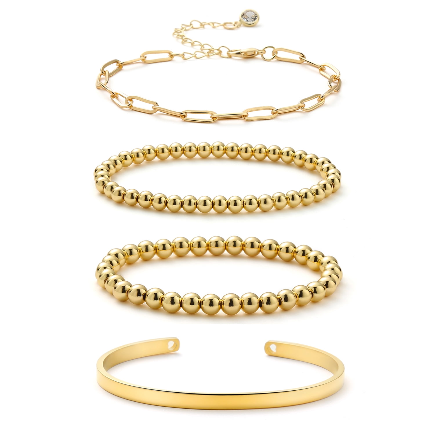 XIJIN 4Pcs Stretch Bead Ball Bracelet Set for Women, 18K Gold Plated ...