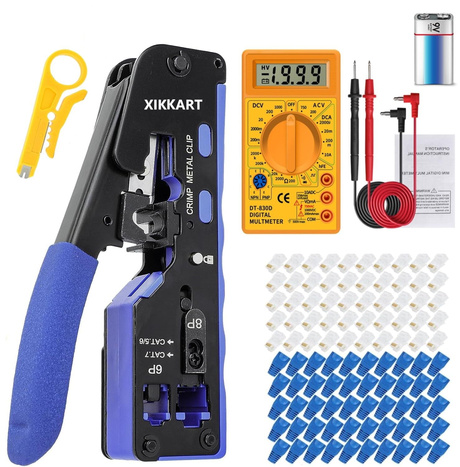 XIKKAT RJ45 Crimping Tool Kit Passthrough Cat7 RJ45 Ethernet Network ...