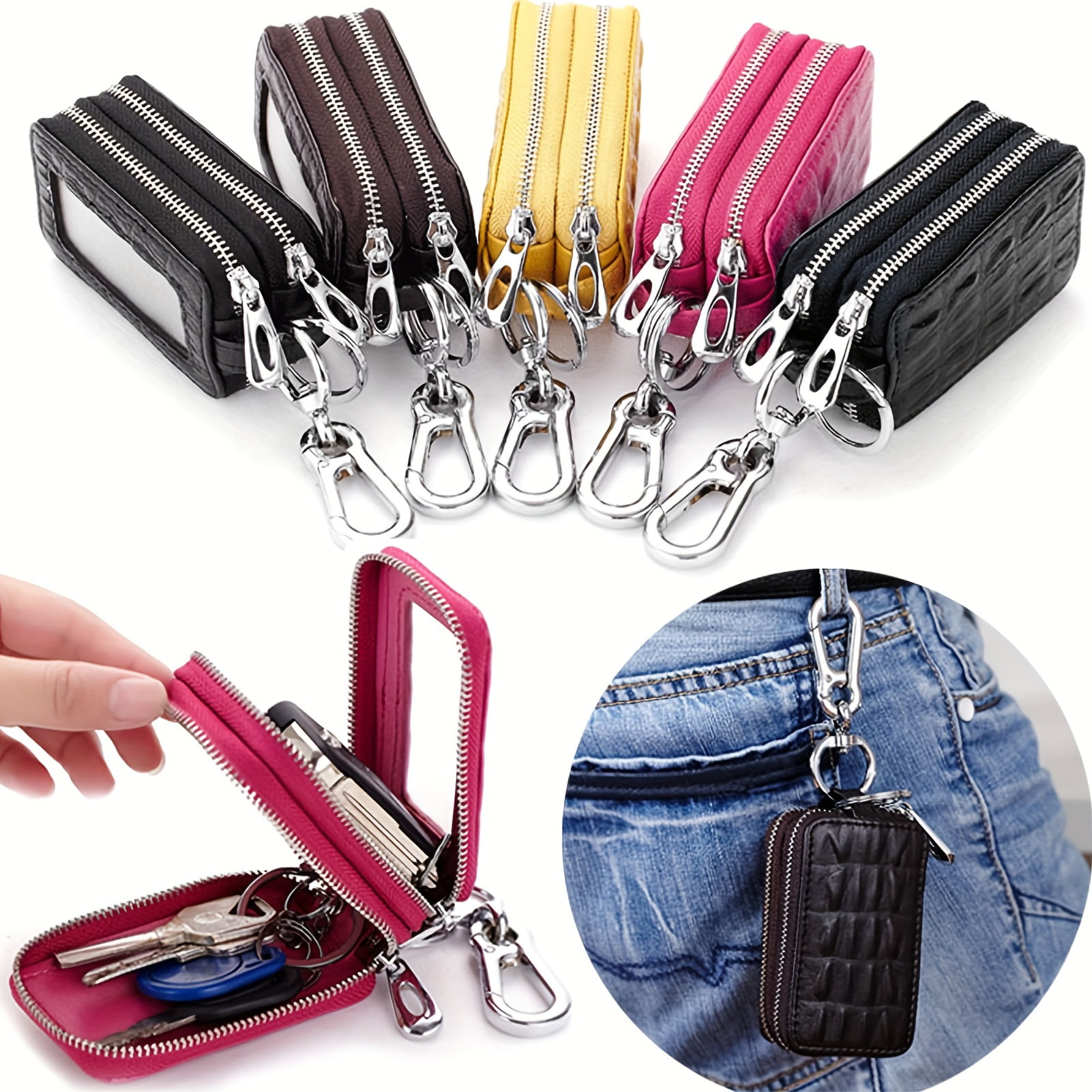 XILOO Leather Key Holder Bag Versatile Textured Leather Keychain Money ...