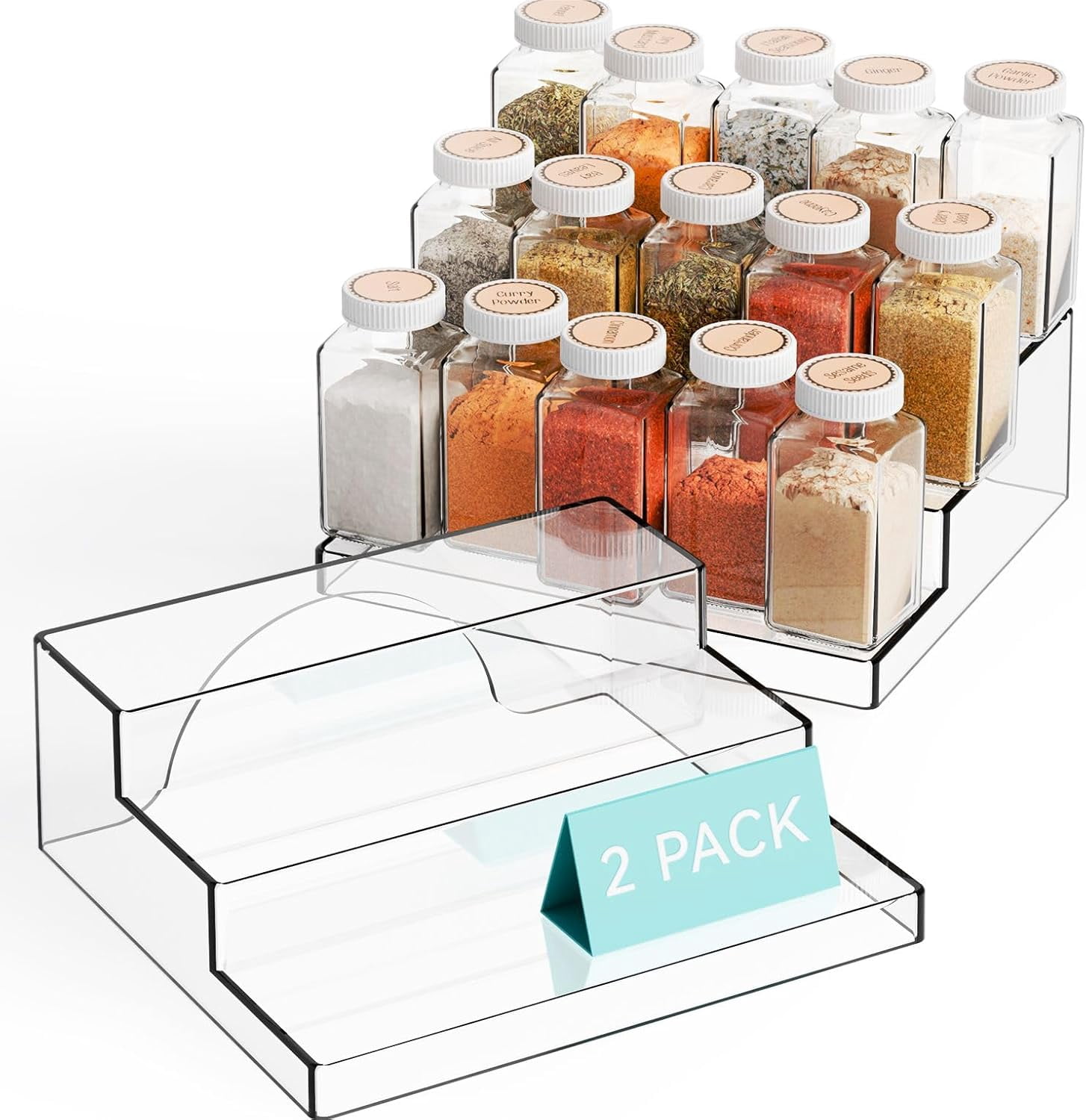 XIMEI 2-Pack 3-Tier Clear Acrylic Spice Rack Organizer for Cabinet ...