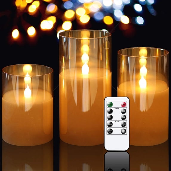 XIMEI Gold Glass Battery Operated Flameless LED Candles with 10-Key ...