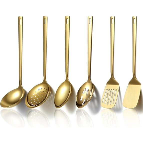XIMEI Gold Kitchen Utensils Set 6-Piece, Titanium Plating Stainless ...