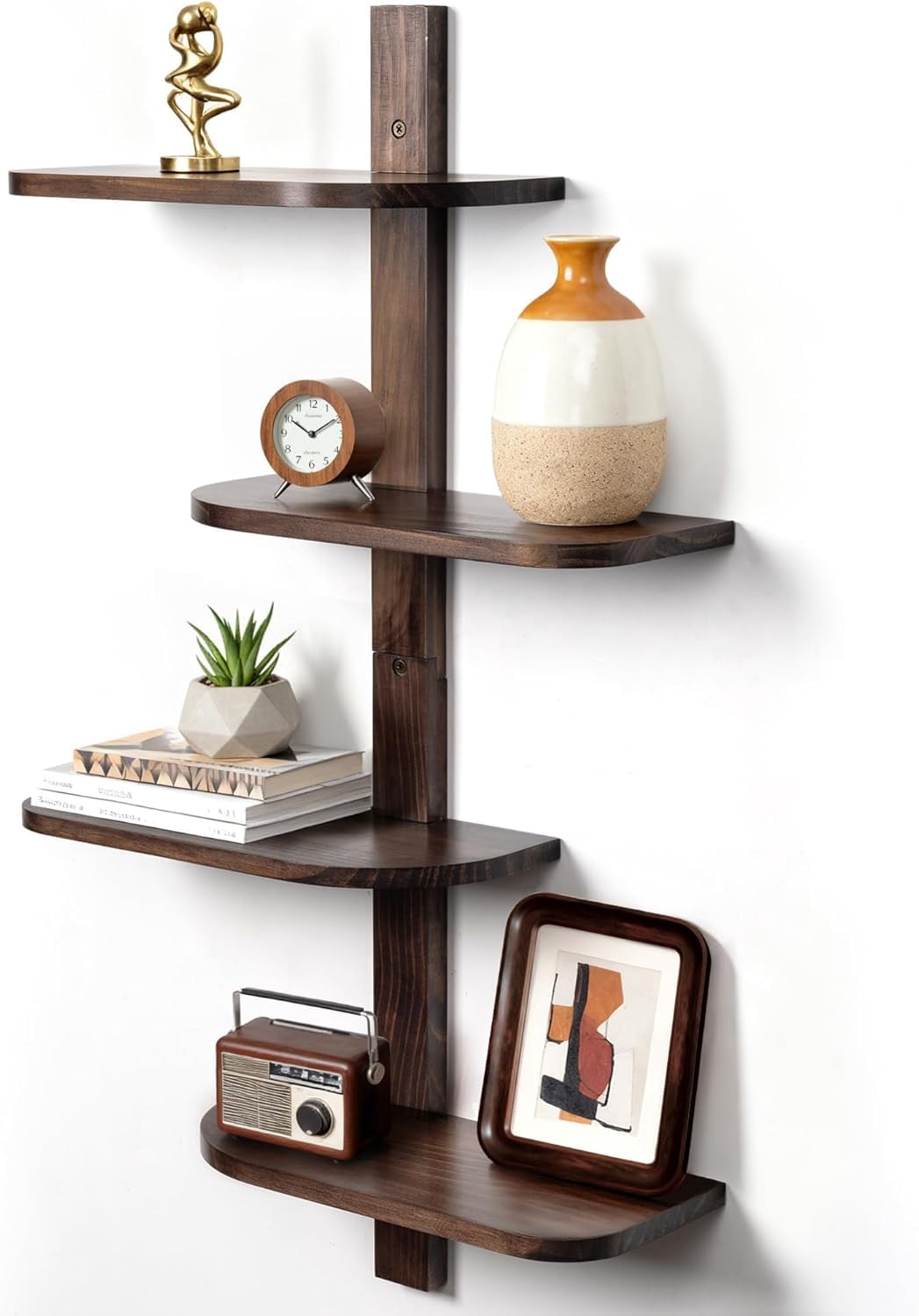 XIMEI Mid Century Modern Floating Shelves, Walnut Display Shelf Set of ...
