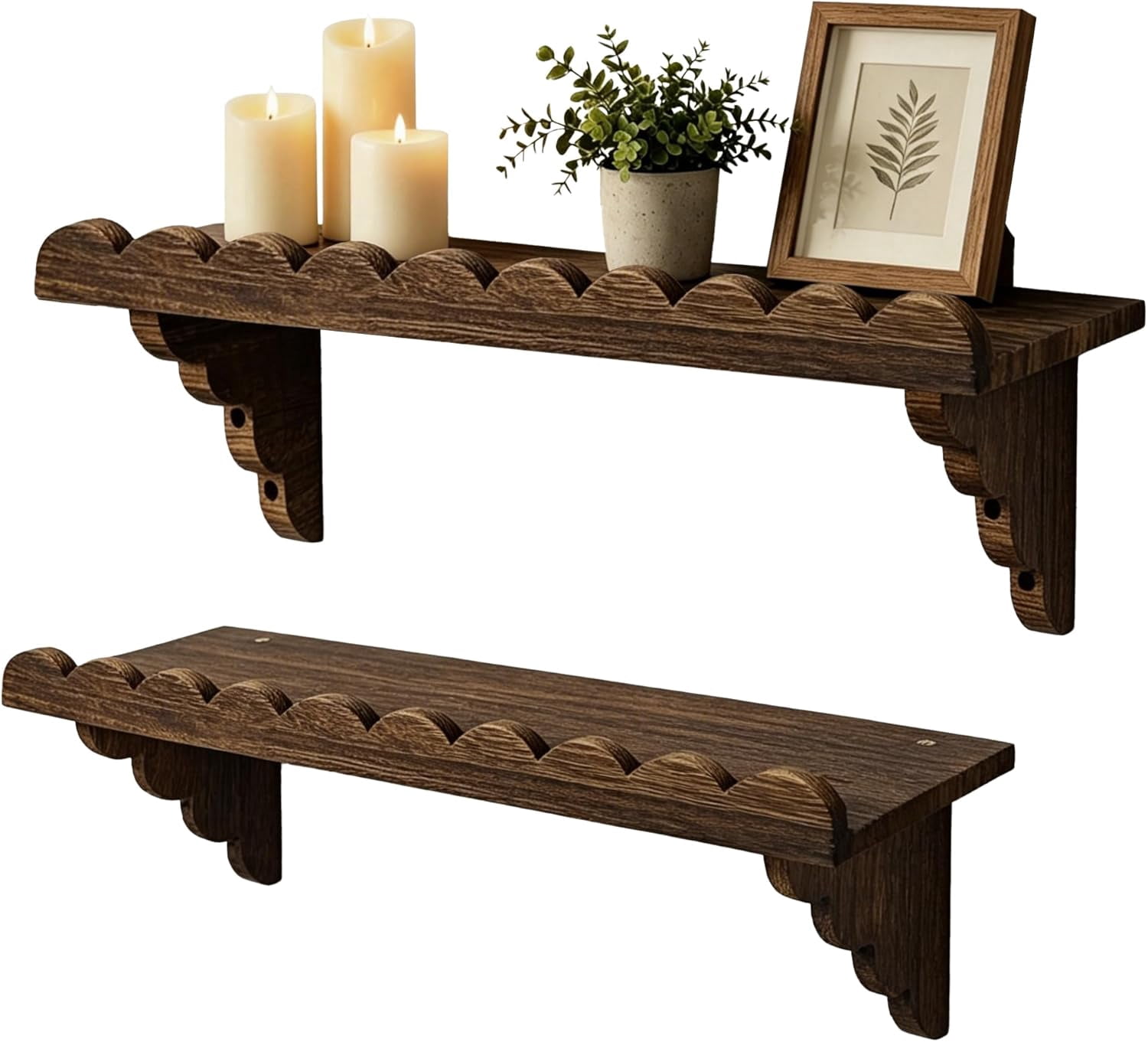 XIMEI Scalloped Wood Wall Shelf, 17" Floating Shelf with Wood Brackets ...