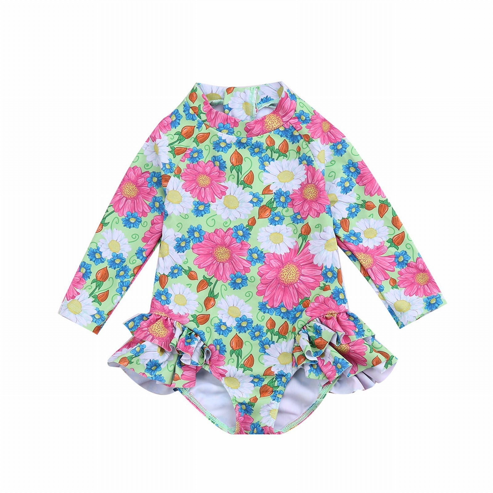 XIMIN Baby Swimsuit Girl Long Sleeve Ruffle Zipper Rash Guard Infant ...