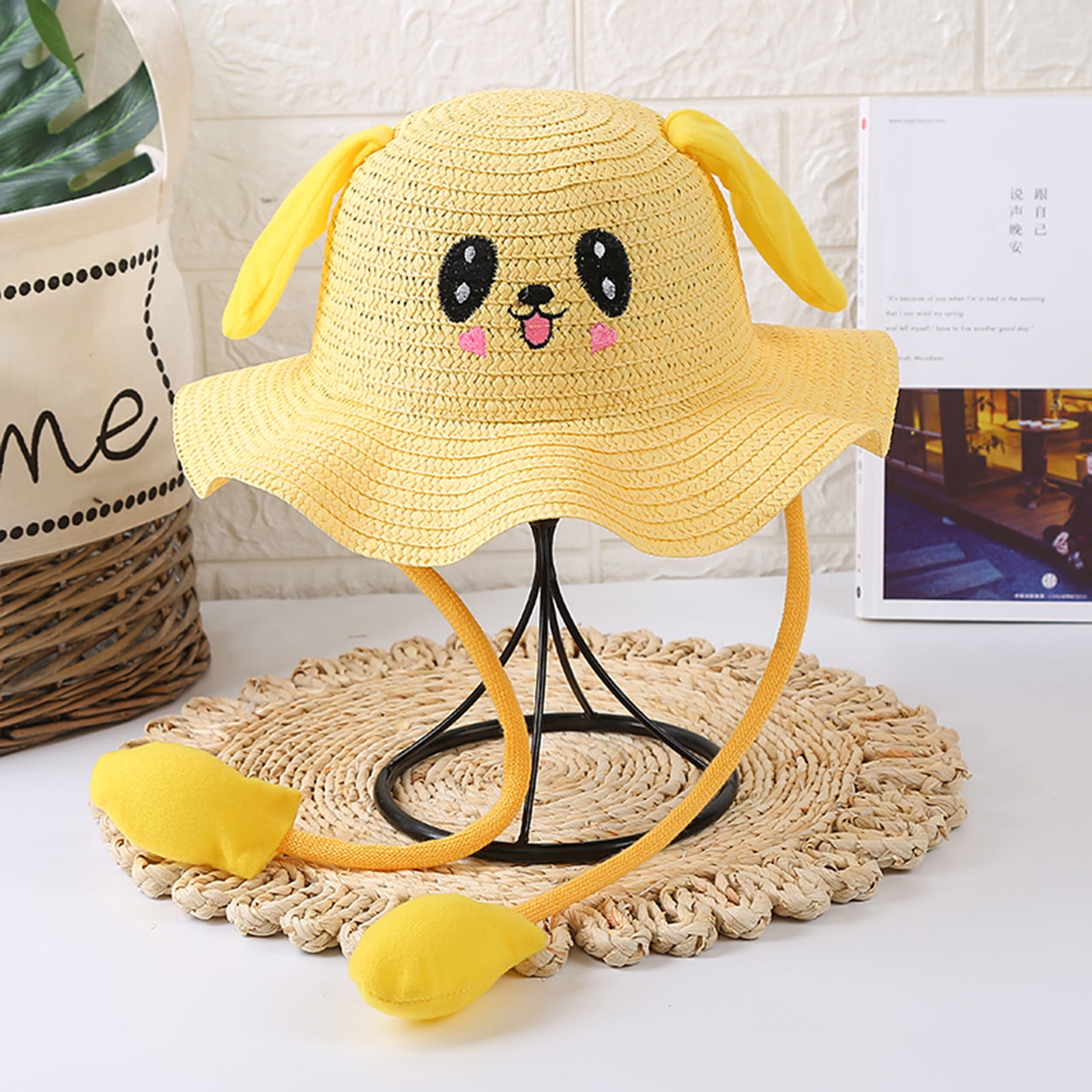 XIMIN Bunny Straw Hat Caps for Little Girls Fisherman Straw Hat Jumping ...