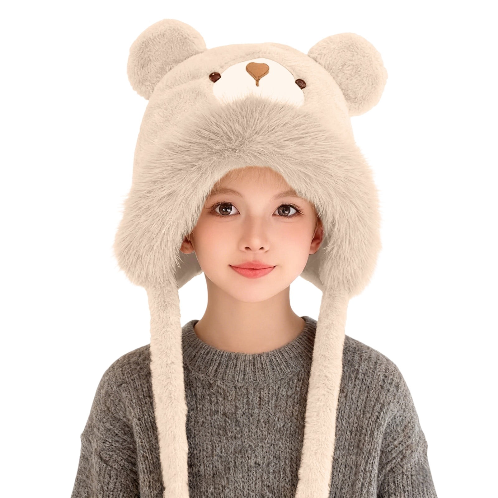 XIMIN Cute Cartoon Bear Ears Hat for Kid Girls Ear Protection Furry ...